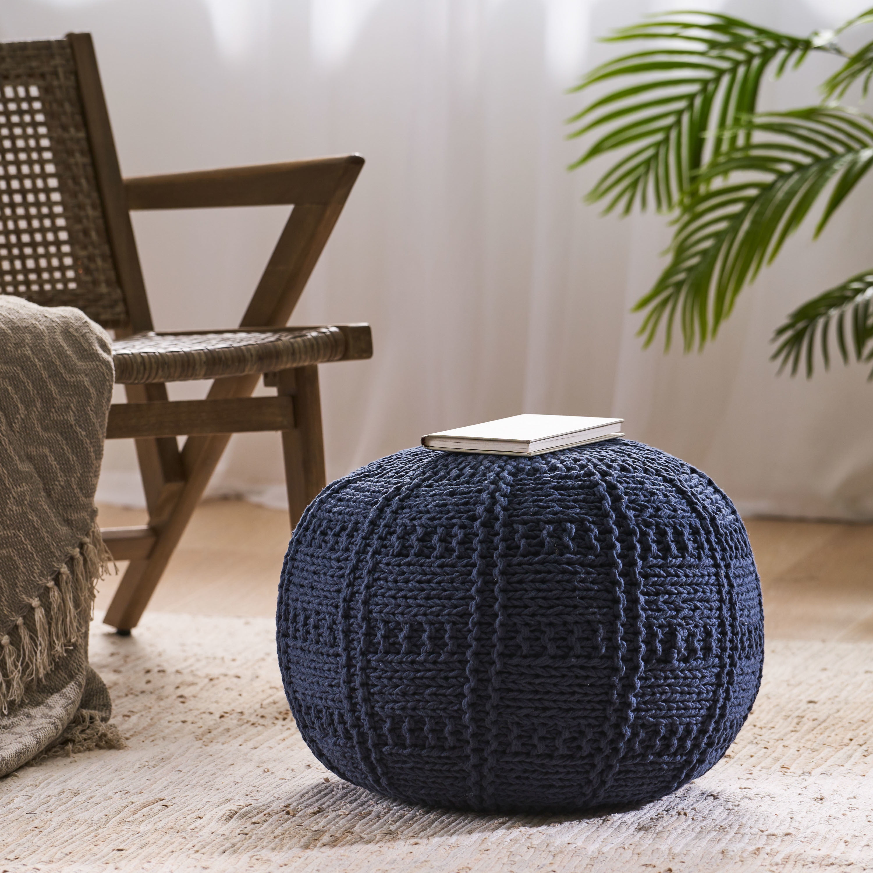 Christopher Knight Home Yuny Handcrafted Modern Fabric Pouf by Navy ...