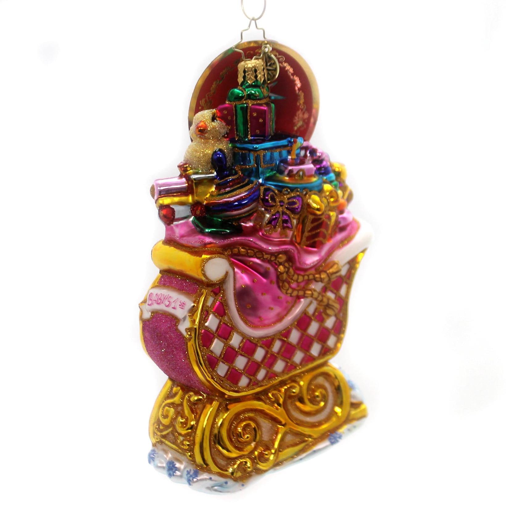 Christopher Radko Company Baby's Bounty Sleigh Pink - 1 Glass Ornament ...