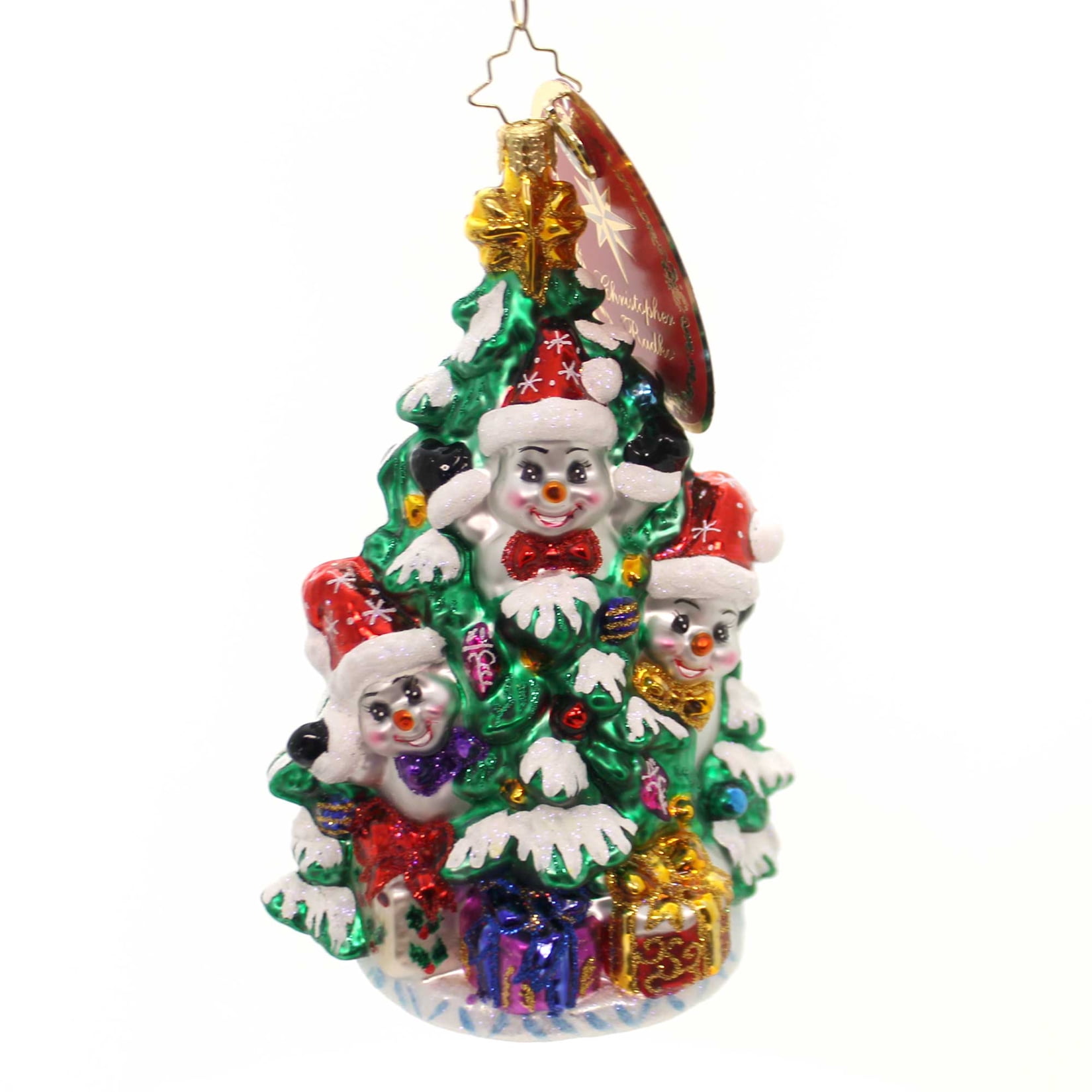 Christopher Radko Frosty Filled Fir Glass Tree Snowmen Gold Star ...