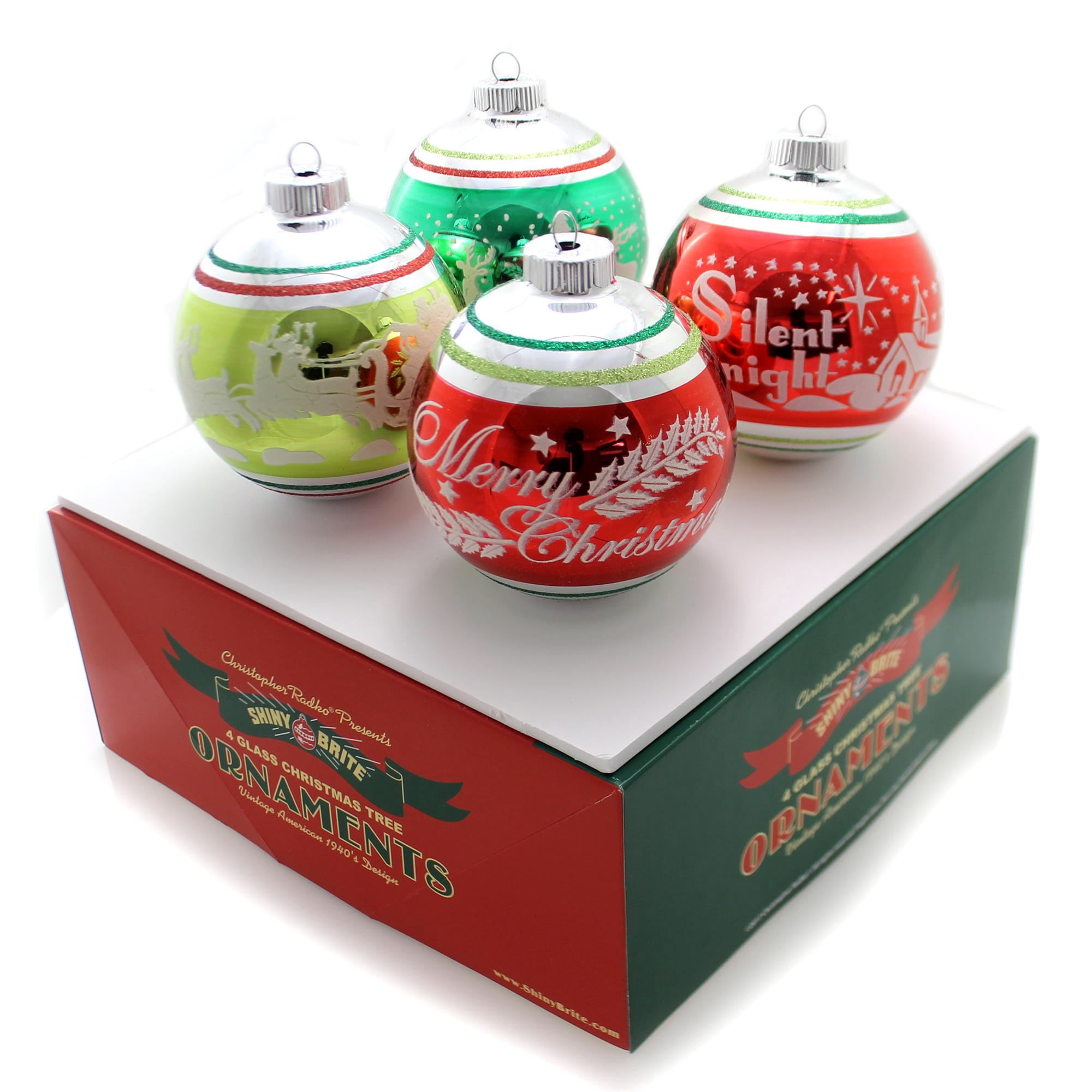 Christopher Radko Holiday Splendor Flocked Round Glass Shiny Brite ...