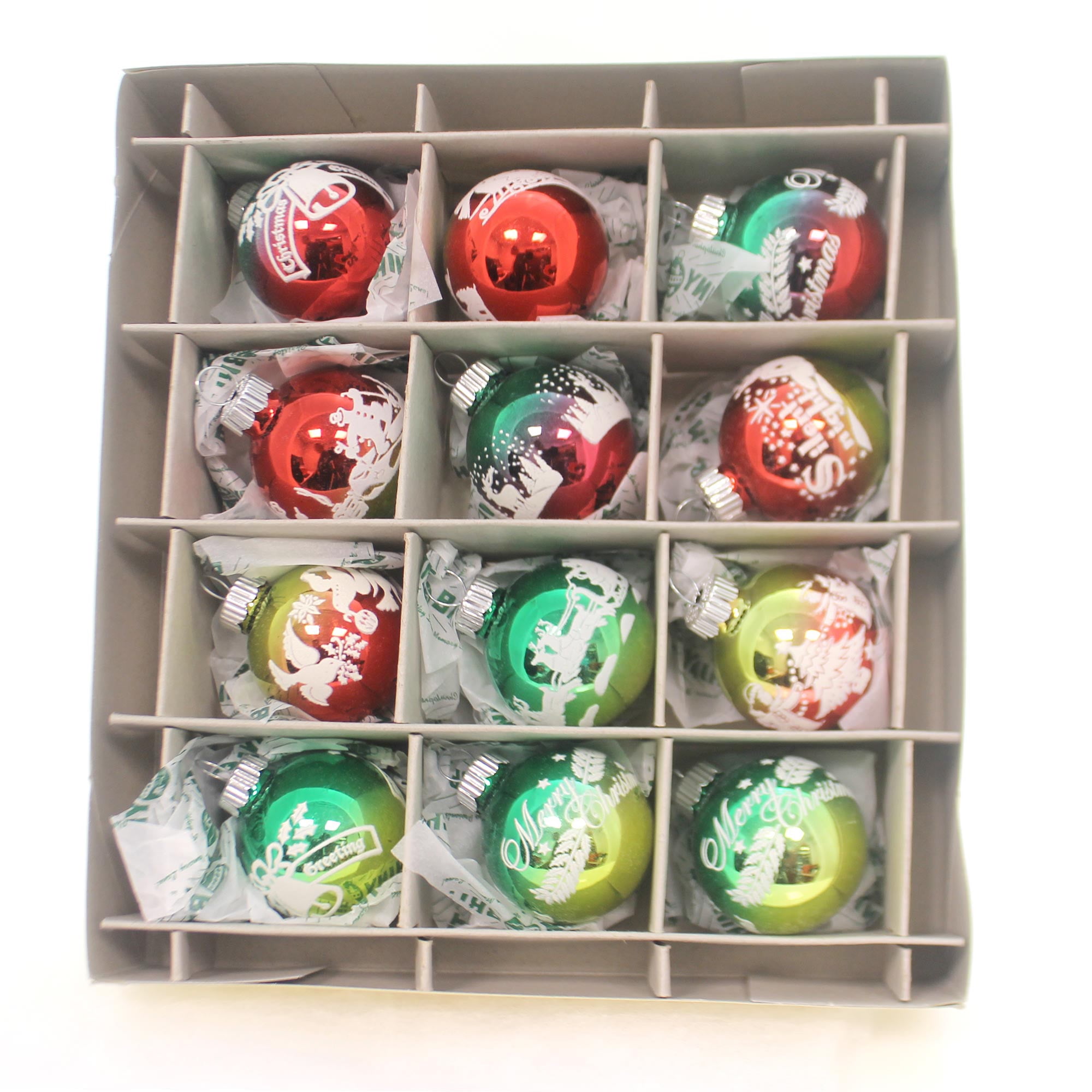 Christopher Radko Holiday Splendor Ombre Flocked Shiny Brite New Set/12 ...