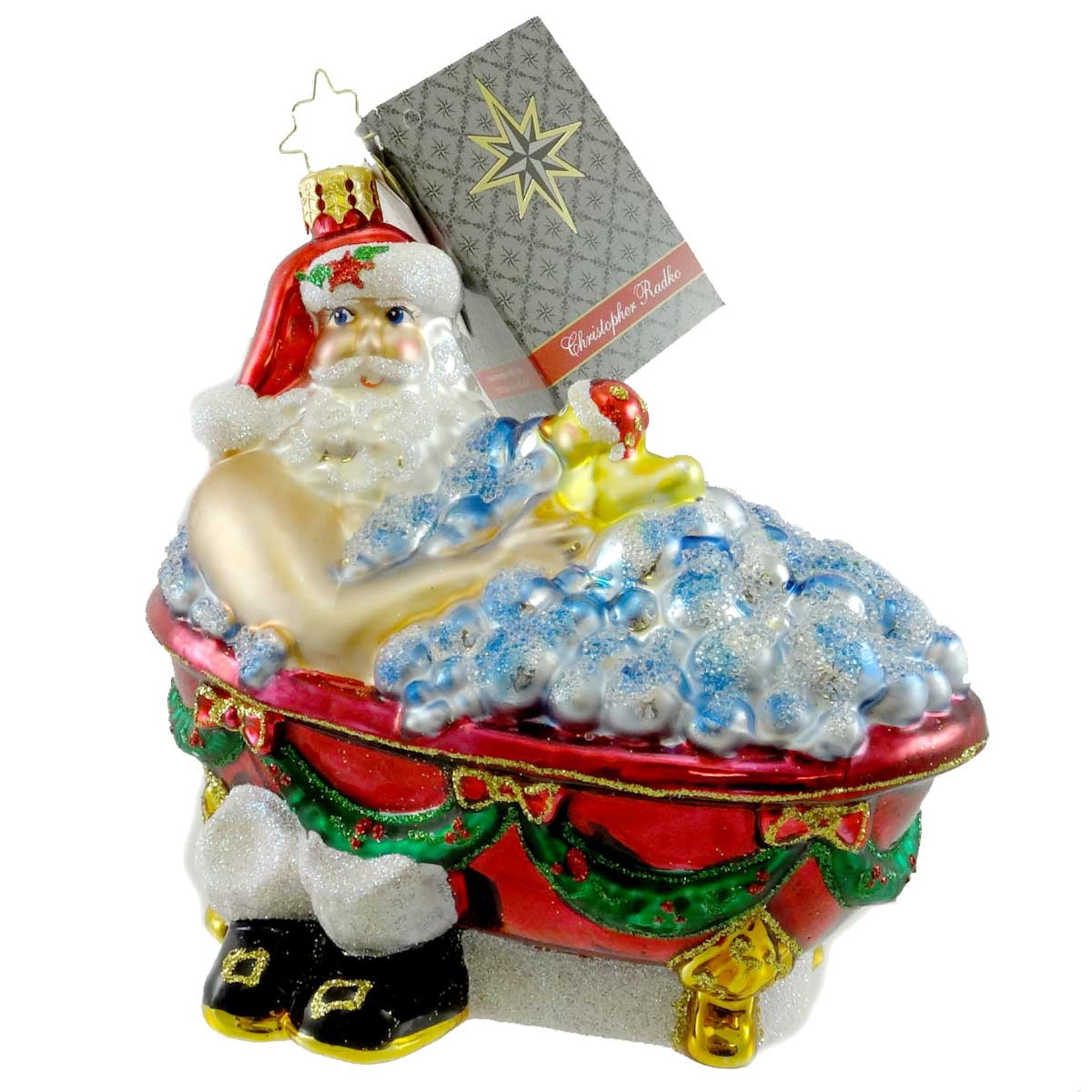 Christopher Radko RUB A DUB DUB Blown Glass Ornament Santa Bath Tub Bubbles - Walmart.com