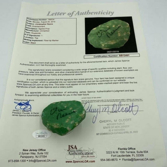 Christopher Reeve Signed Superman Kryptonite Movie Prop JSA COA Photo ...