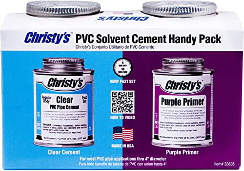 Christy's Handy Pack: Clear Regular Body PVC Cement and Purple Primer, 1/2 Pint (8 fl oz),RH ...