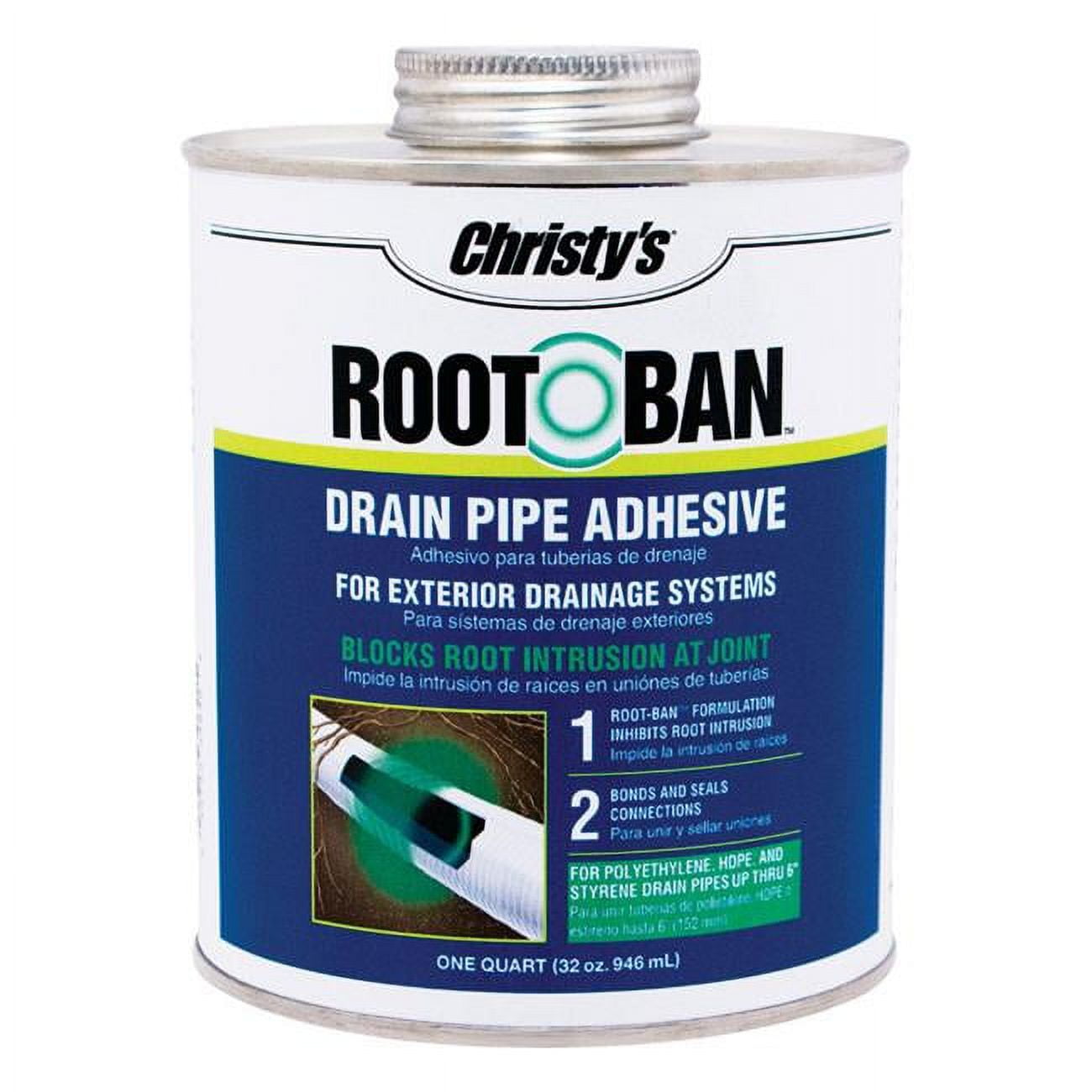 Christys Root Ban Green Adhesive For Drain Pipe 32 oz Plumbing Solution ...