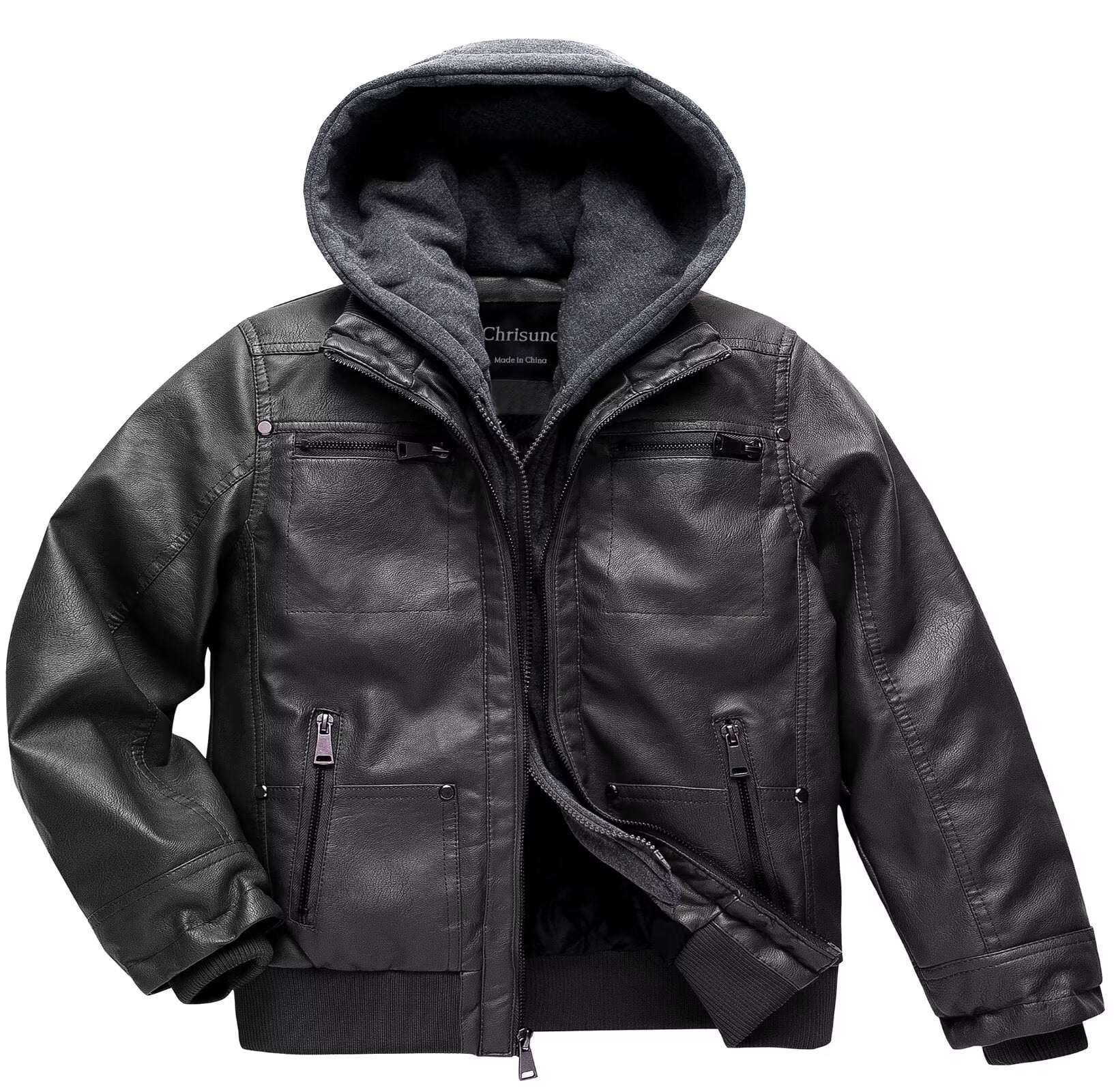 Chrisuno Leather Jackets for Big Boy Coats Trendy Stand-Collar PU ...
