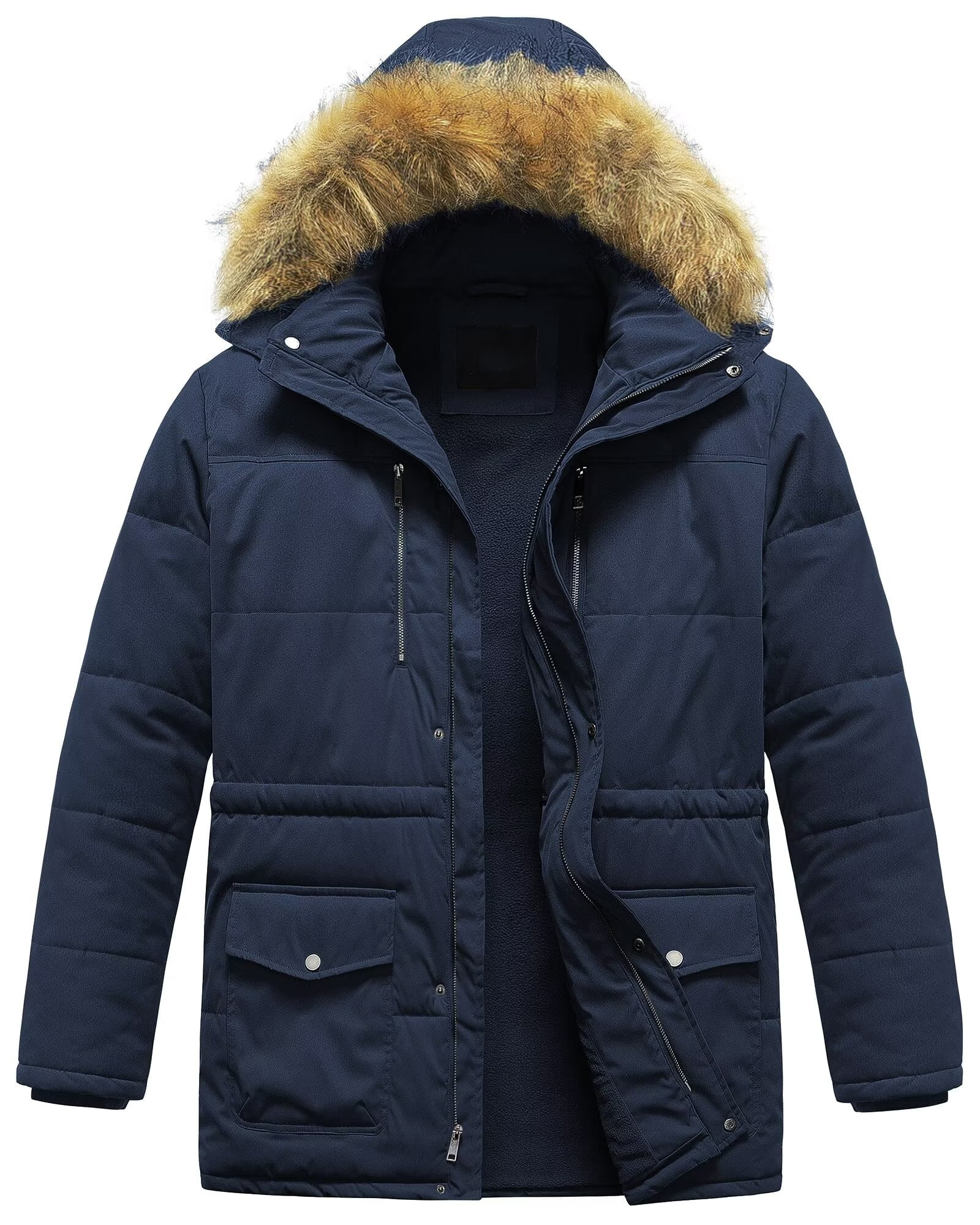 Chrisuno Men's Big and Tall Mid-Long Warm Winter Coat Waterprpoof ...