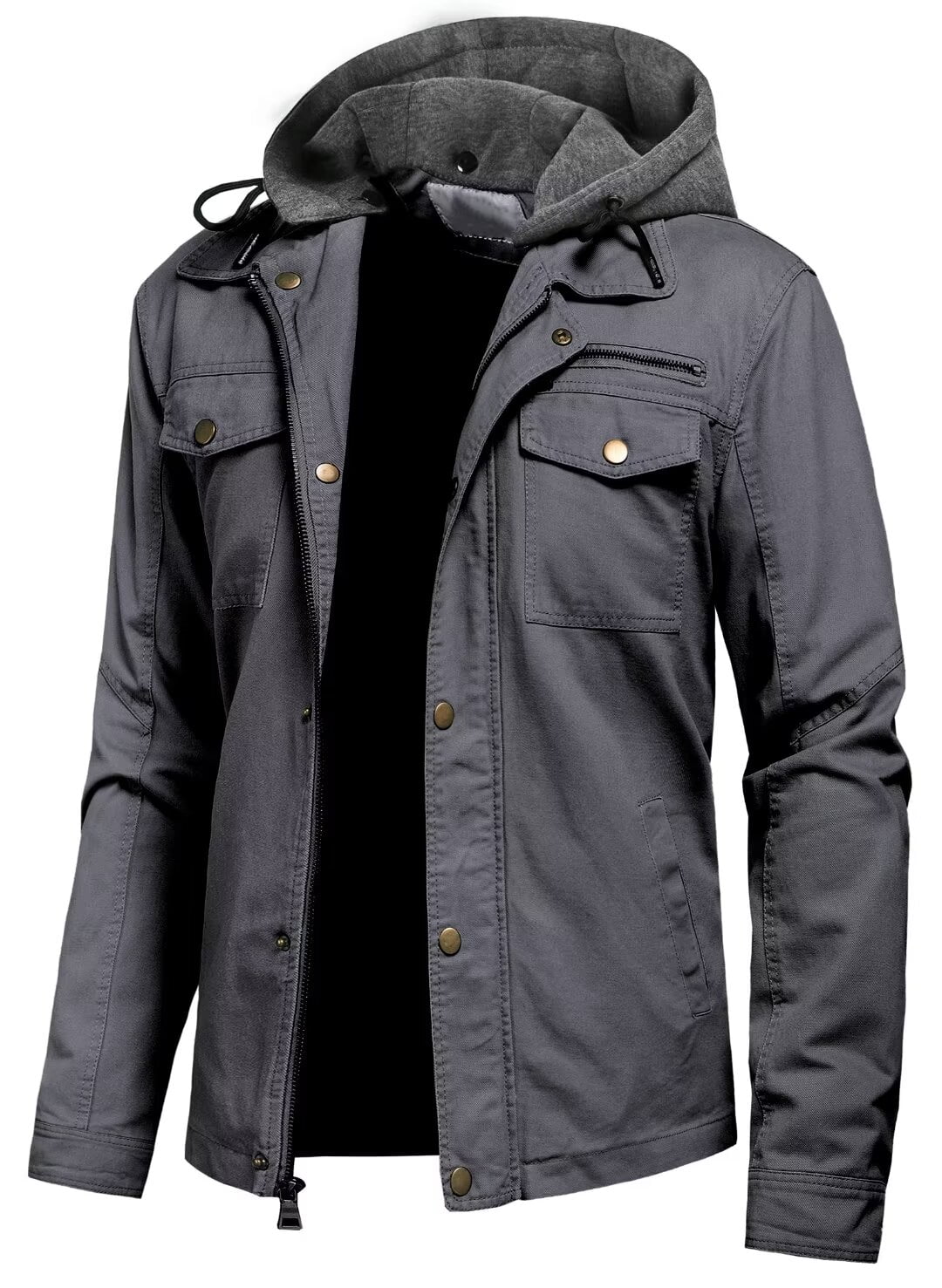 Chrisuno Men's Canvas Cotton Military Jacket Hooded Essential ...
