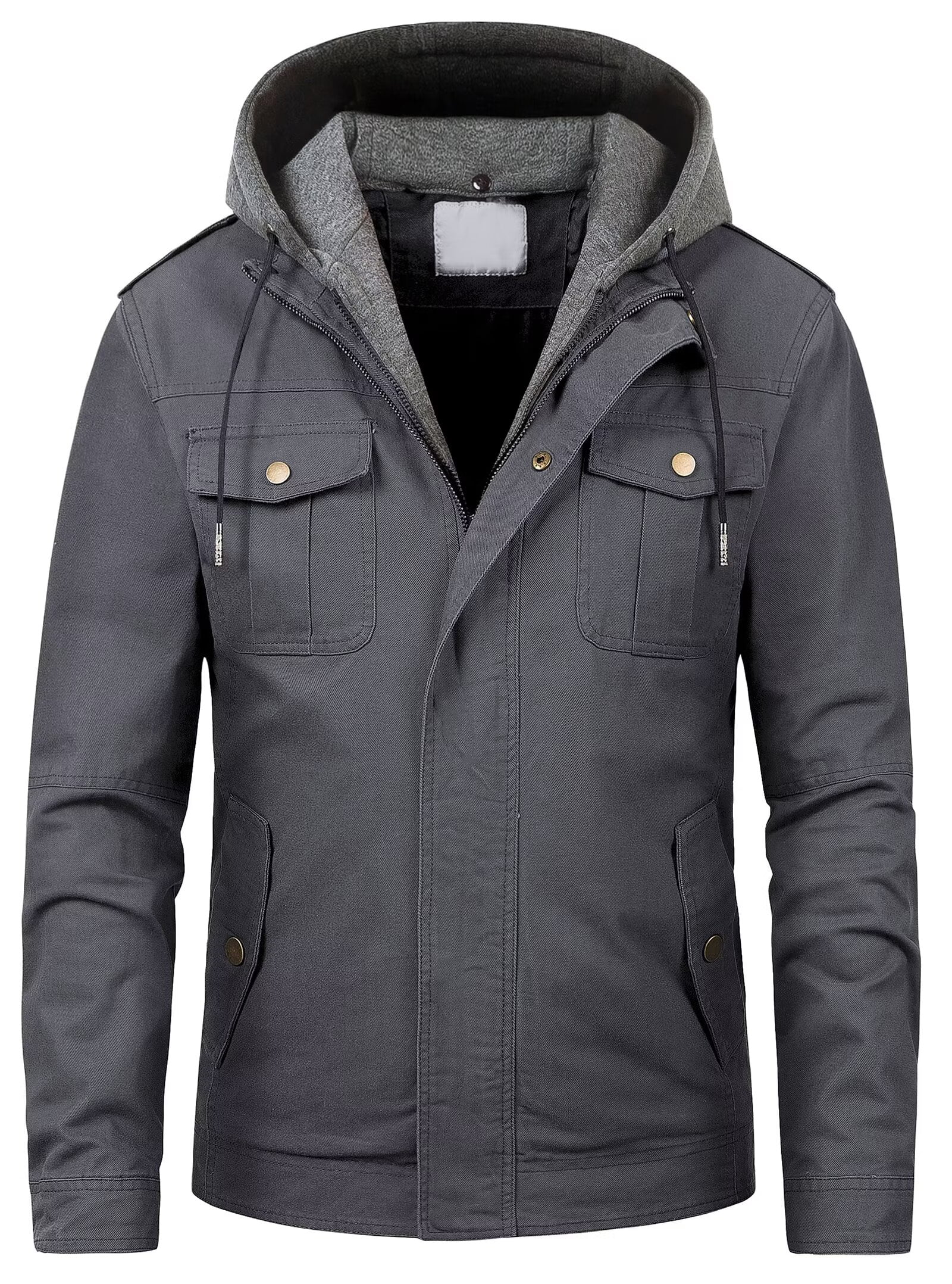 Chrisuno Men's Canvas Military jacket Hooded Essential Cotton ...