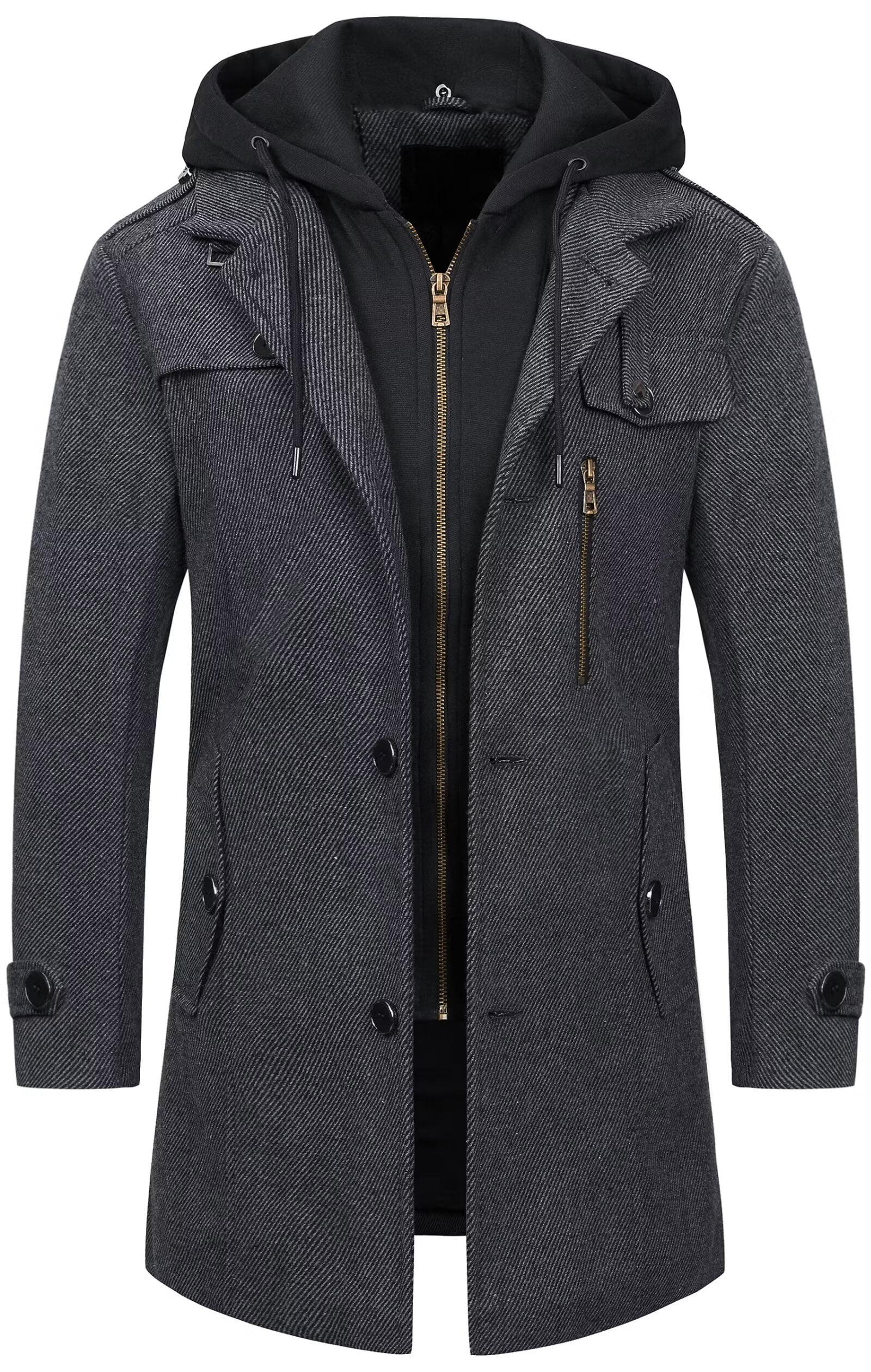 Chrisuno Men's Overcoat Anti-Wrinkle Wool Blend Trench Coat Slim Fit ...