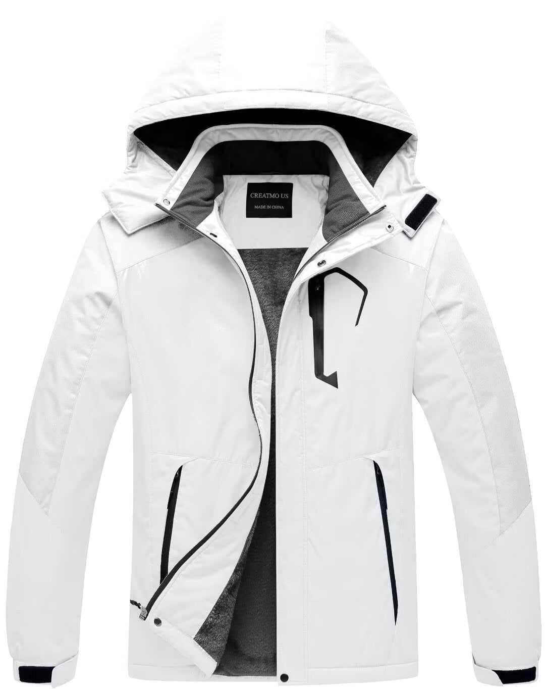 Chrisuno Men's Waterproof Ski Jacket Snow Coat Windbreaker Hooded White ...
