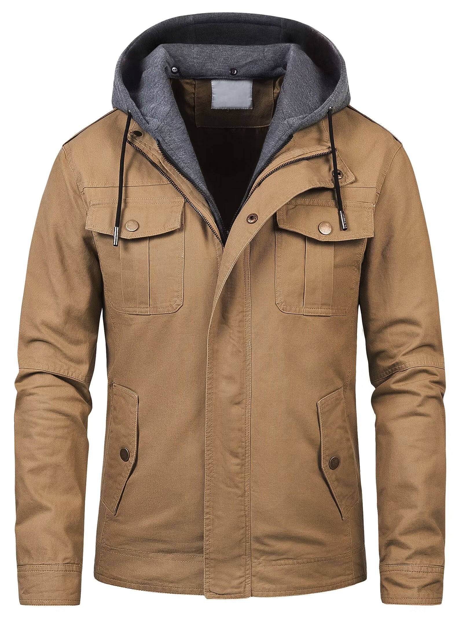 Chrisuno Men's Winter Casual Washed Cotton Hooded Multi-Pocket Fall ...