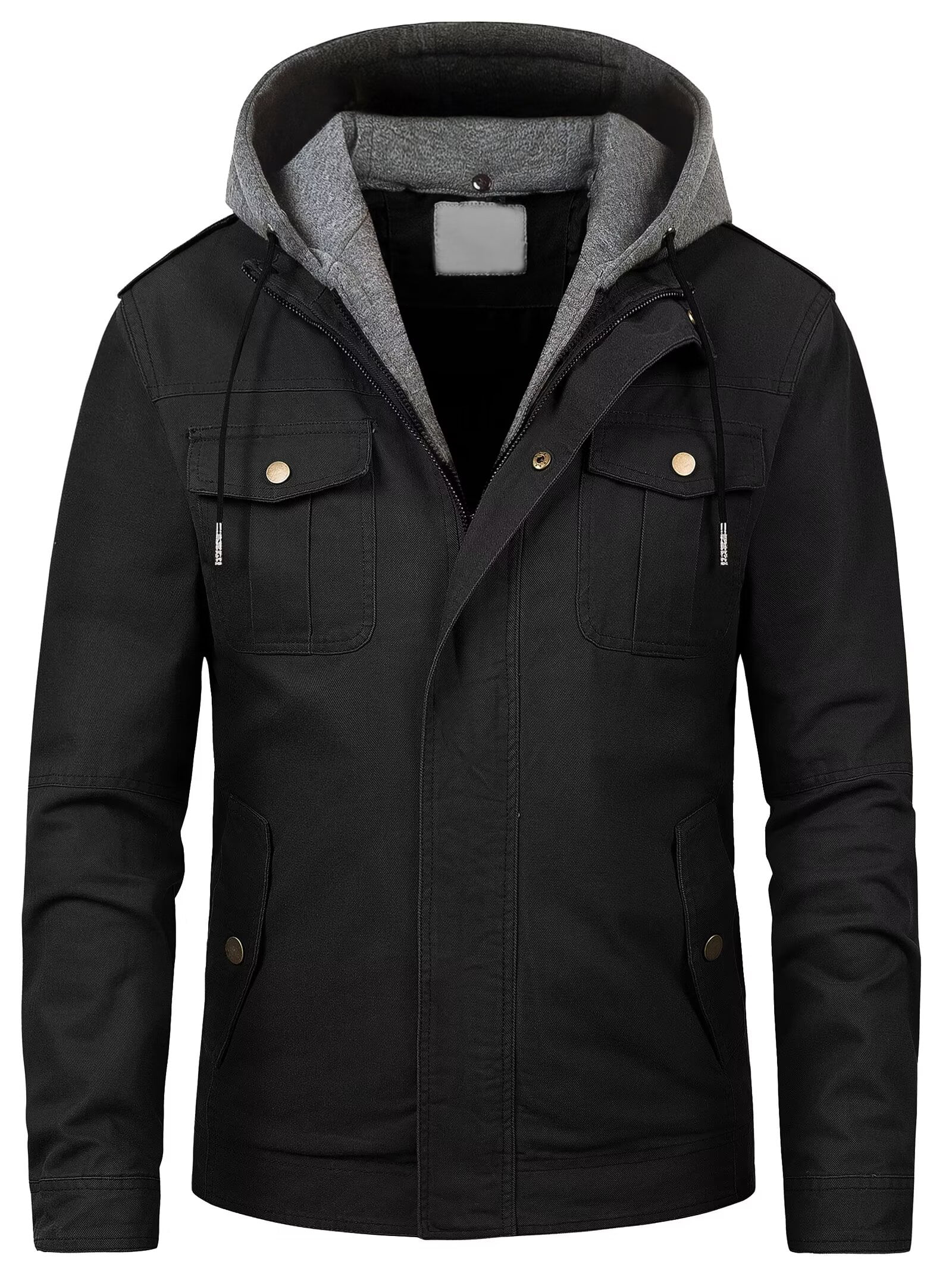 Chrisuno Men's Winter Jackets Warm Casual Military Fall Canvas Jacket Hoodies Black 2XL ...