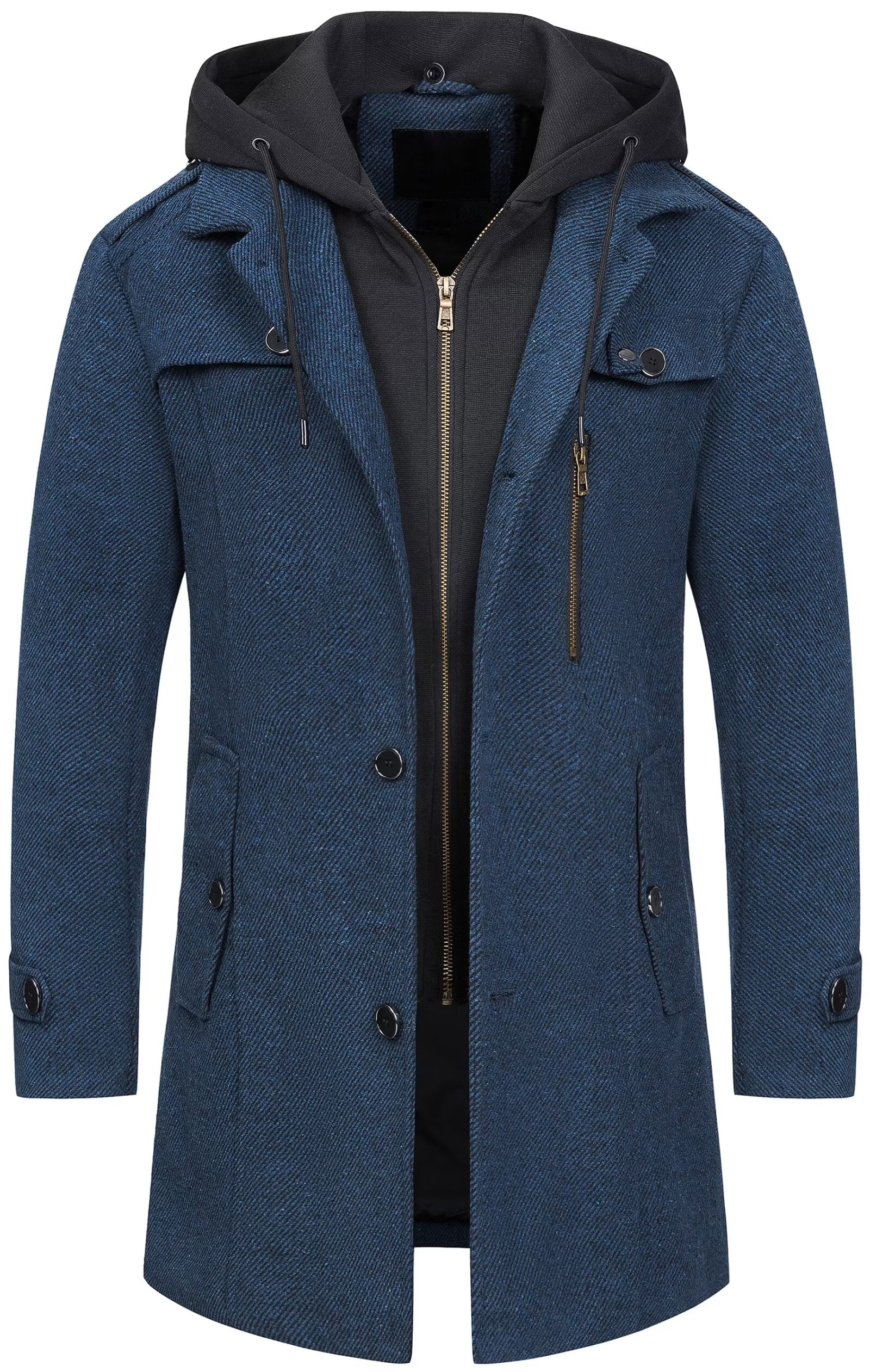Chrisuno Men's Wool Blend Pea Coat Windproof Stand Collar Overcoat For ...