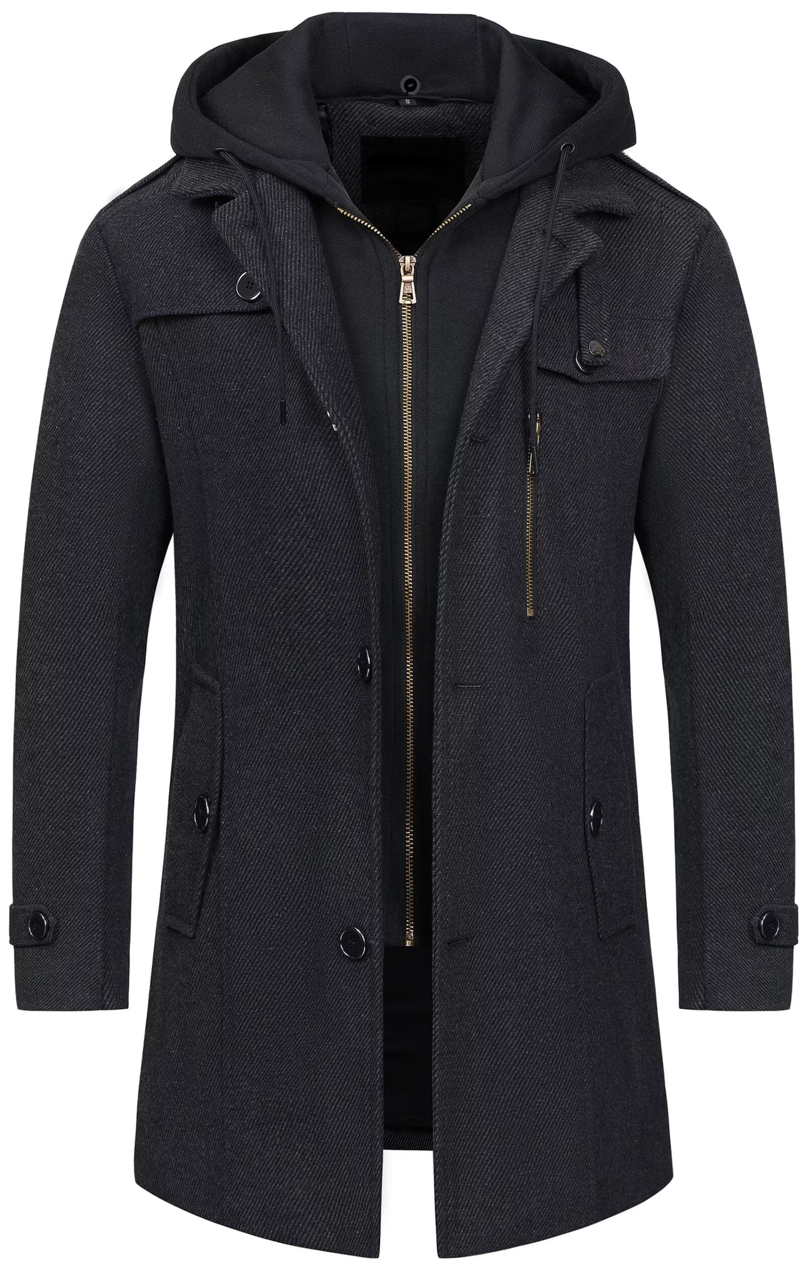 Chrisuno Men's Wool Jackets & Coats Single Breasted Trench Coat Classic ...