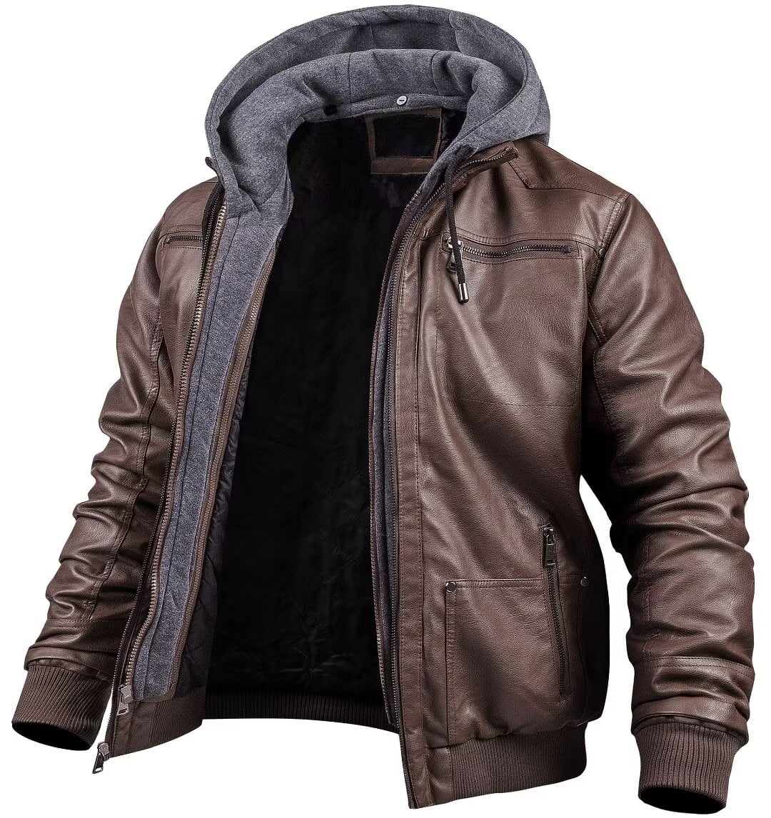 Chrisuno Mens Leather Jacket Slim Fit Stand Collar PU Motorcycle Jacket ...