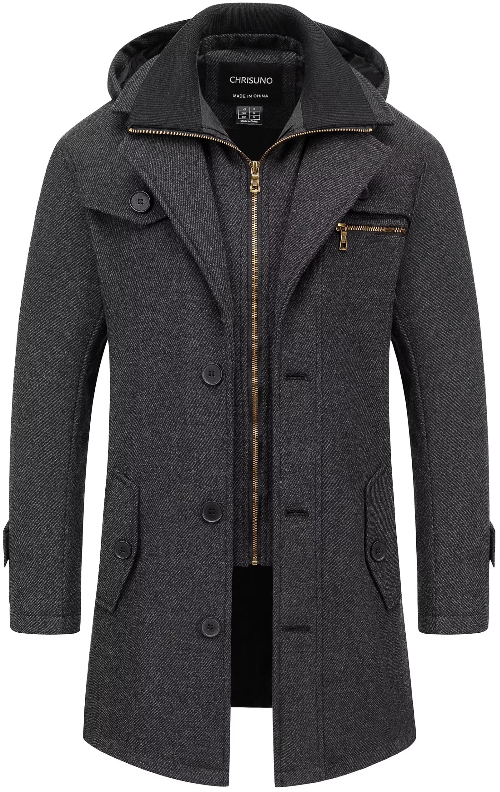 Chrisuno Mens Pea Coat Wool Jackets For Men Trench Business Jacket Men ...