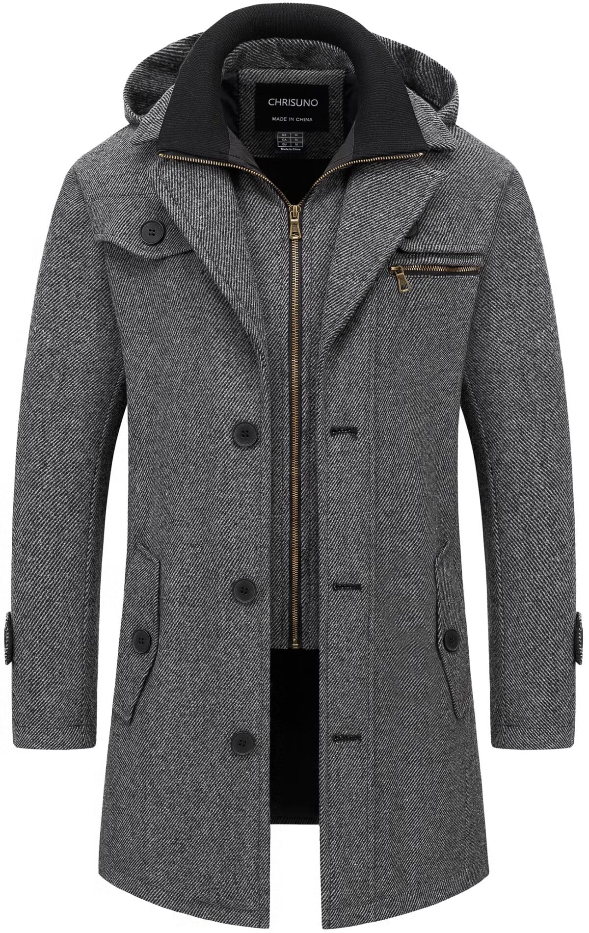 Chrisuno Mens Wool Jacket Men's Trench Rain Coats Dress Pea Coat Men ...