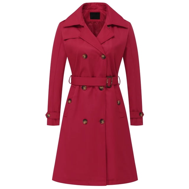 Chrisuno Mid Length Double Breasted Coat Women Lined Trench Coats for ...