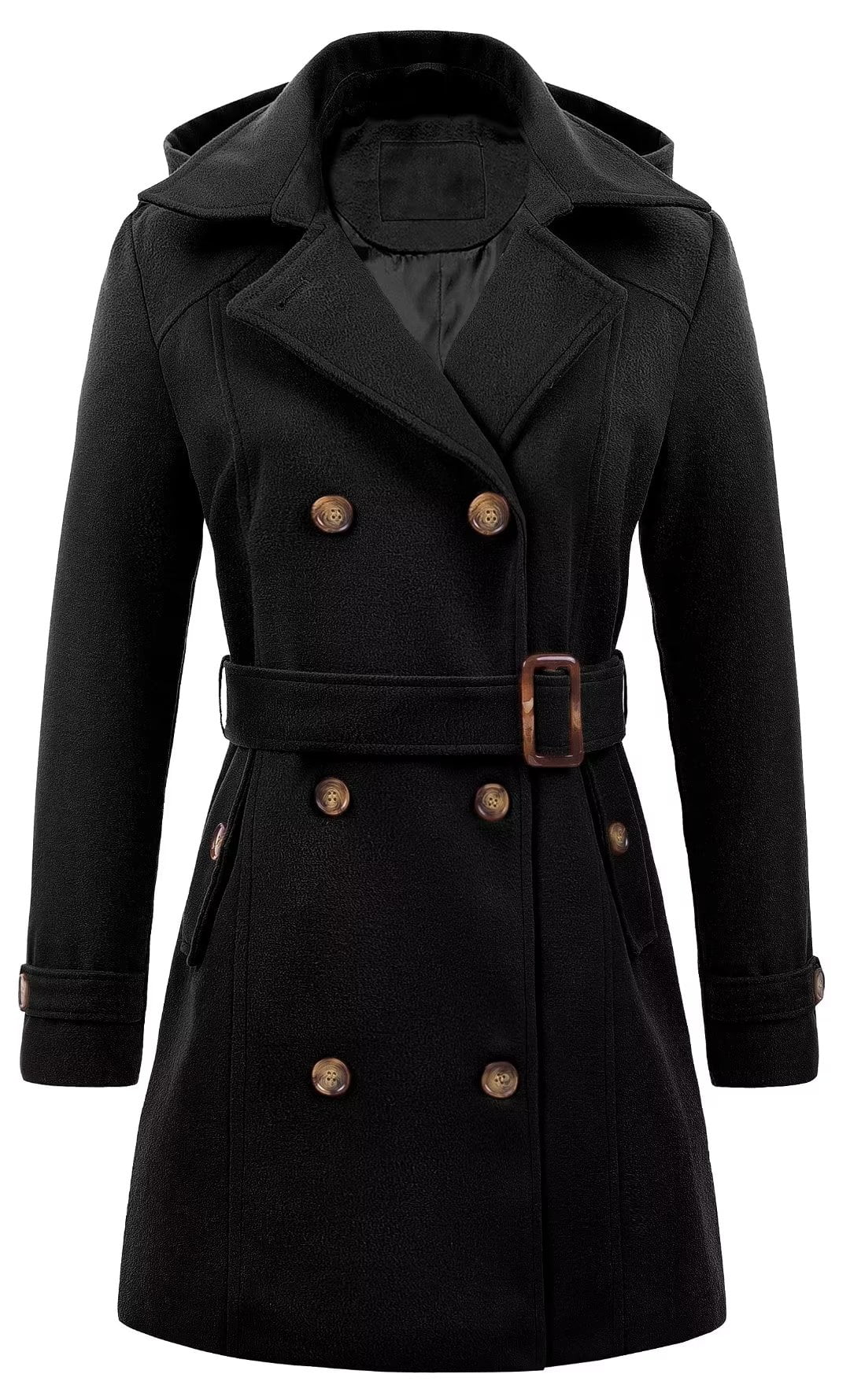 Chrisuno Pea Coats for Women Double Breasted Wool Blend Over Coat ...
