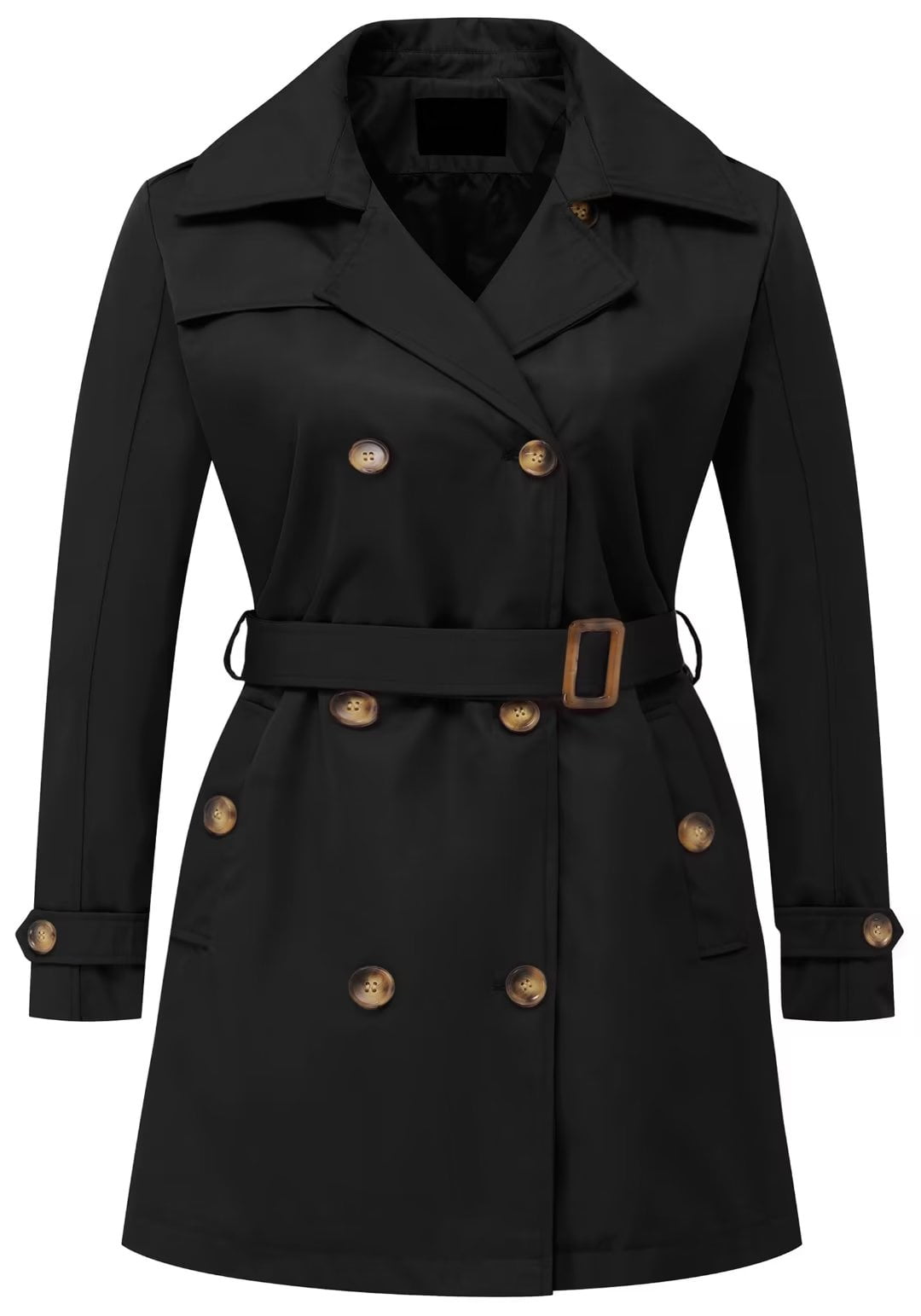 Chrisuno Plus Size Women's Trench Coat, Mid-Length, Double-Breasted ...