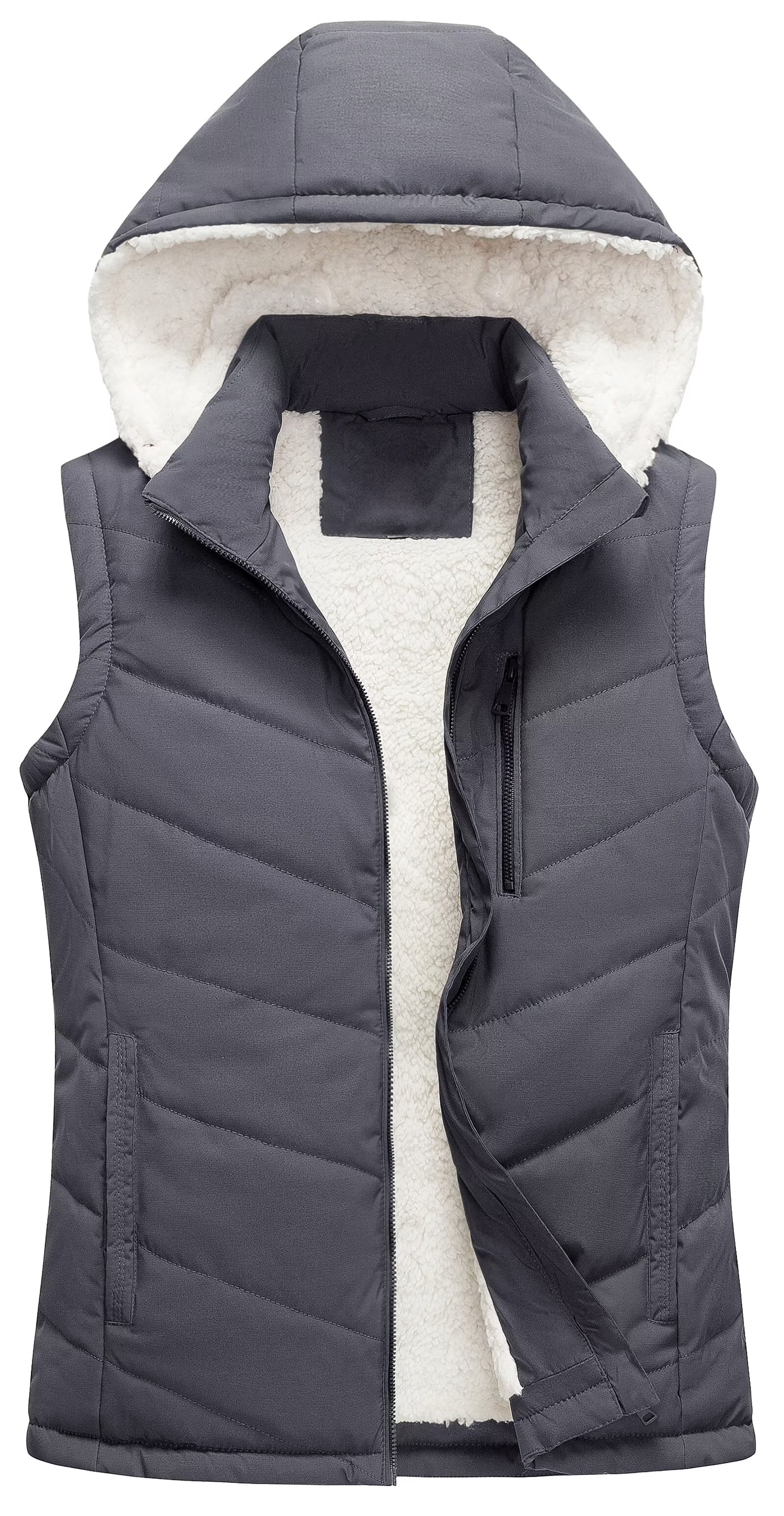 Chrisuno Puffer Vest Women Warm Puffy Vests Hooded Zip Up Sleeveless ...