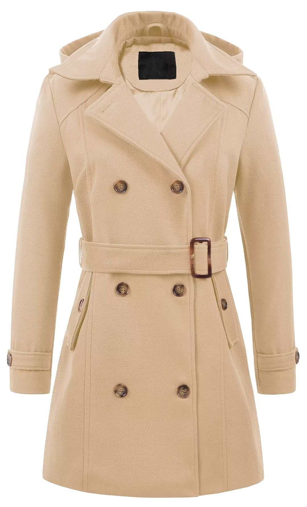 Chrisuno Women Double Breasted Pea Coat Winter Mid-Long Trench Coat ...