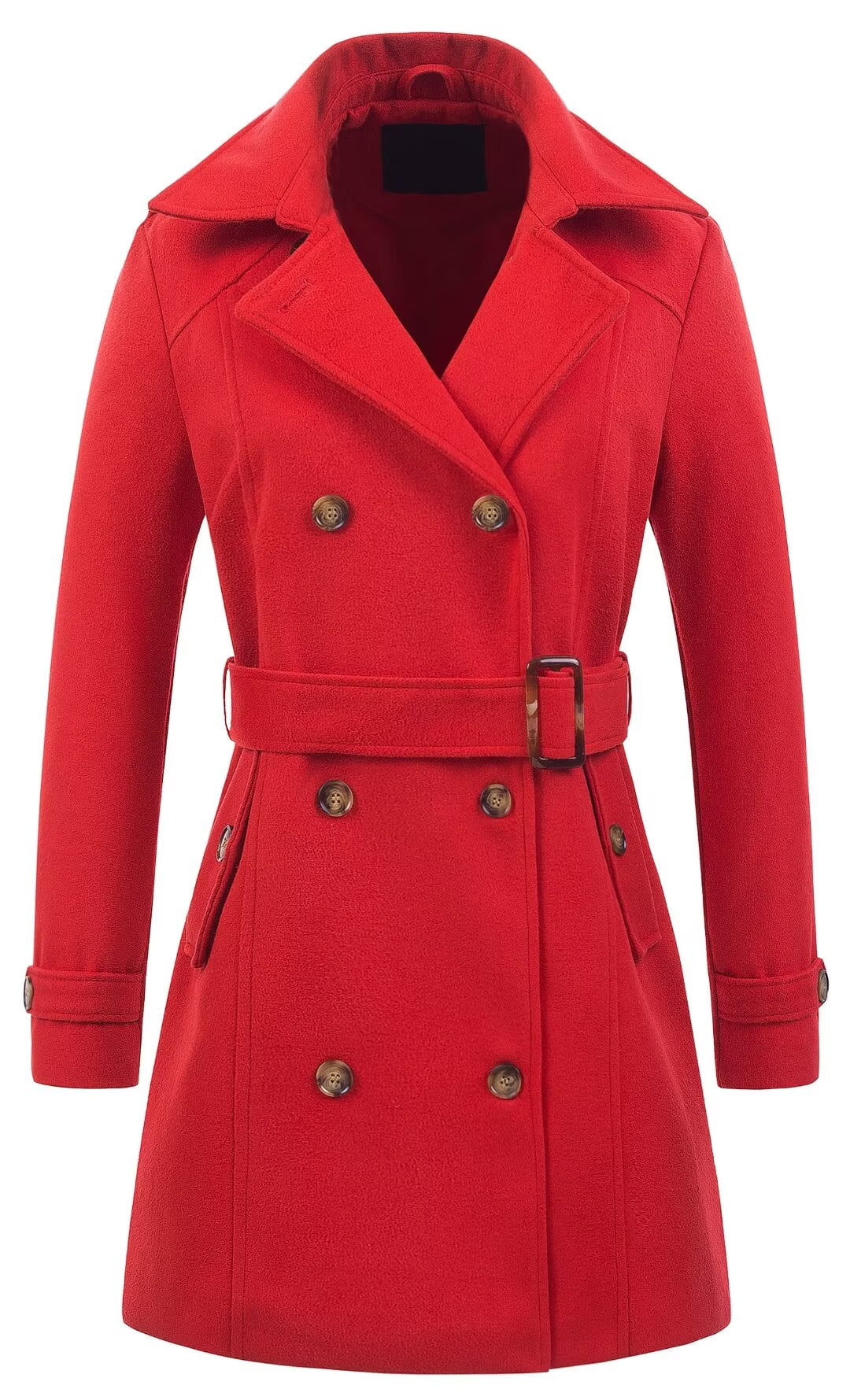 Chrisuno Women Peacoat Belted Pea Coat Hood Casual Long Dress Trench ...