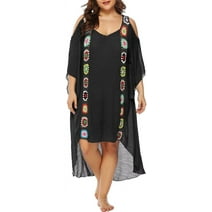 Swimsuit Cover Up for Women Plus Size Solid Color Round Neck Bathing ...