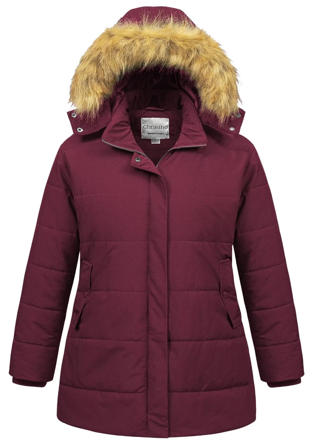 Chrisuno Womens Plus Size Hooded Warm Winter Thicken Fleece Lined Parkas Waterproof Long Coats ...