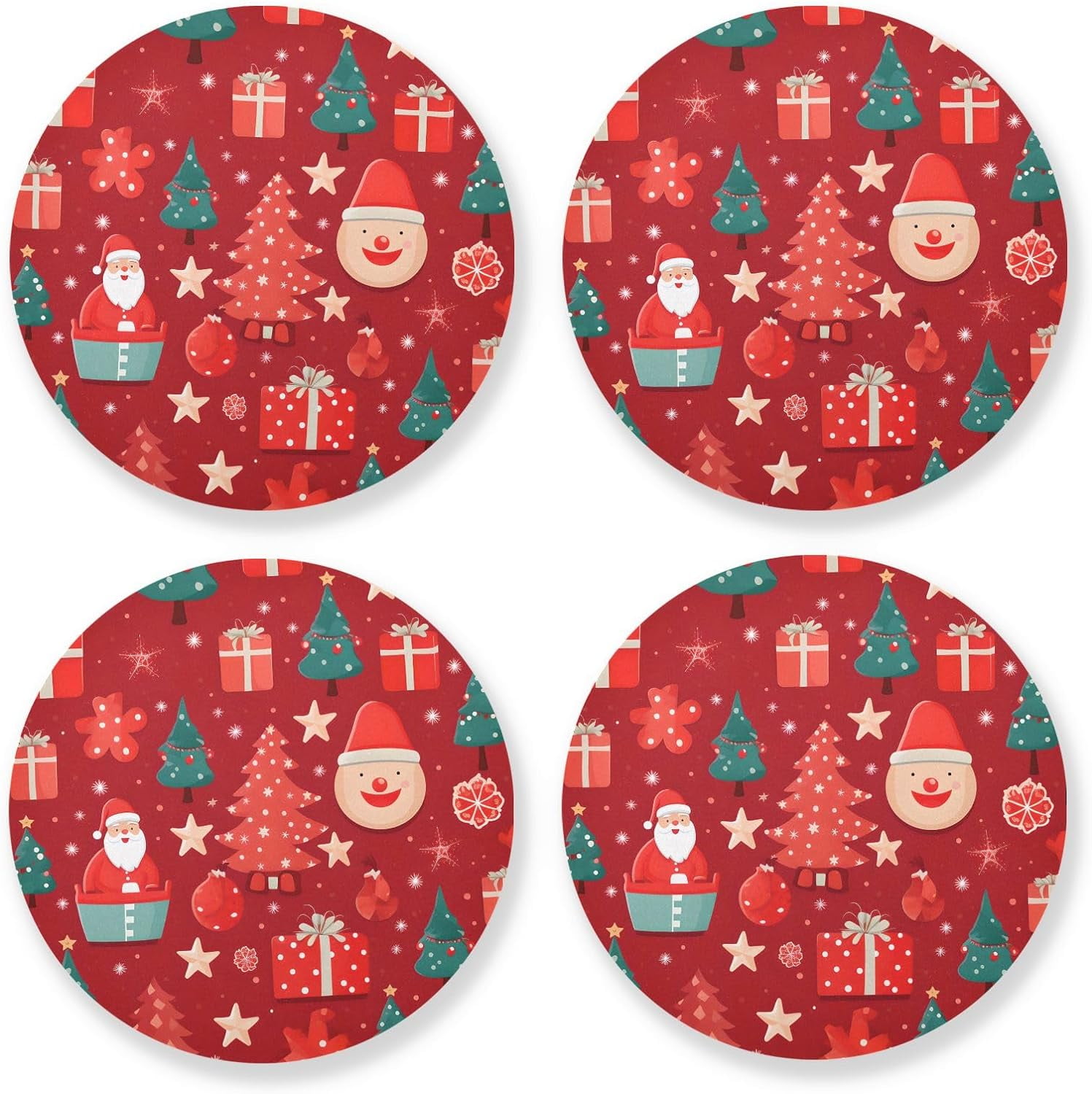 Chritmas Gift Tree Drinks Coasters, Non-Scratch Cork Base Round Cups ...
