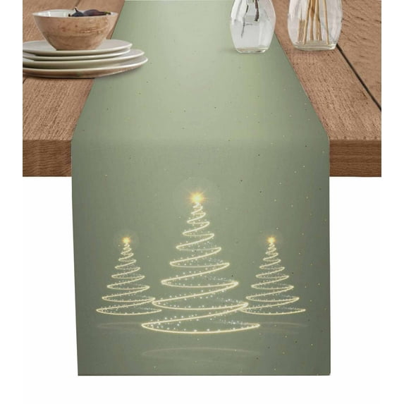 Chritsmas Tree Lights Table Runner 108 Inches, Sage Green Xmas New Year ...