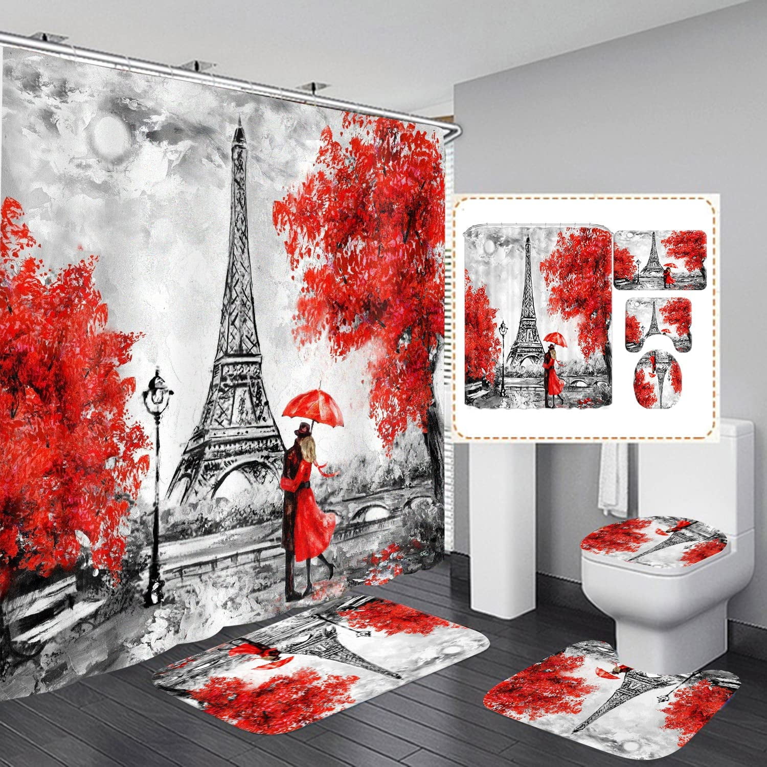Chrming Couple Pattern Romantic Red Flower Shower Curtain European City ...