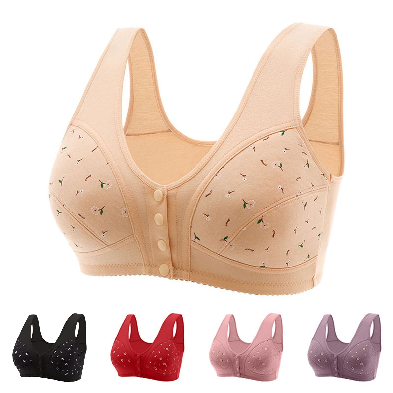 Chroia Older Women's Button Cotton Bra - Wireless Full Support Front ...