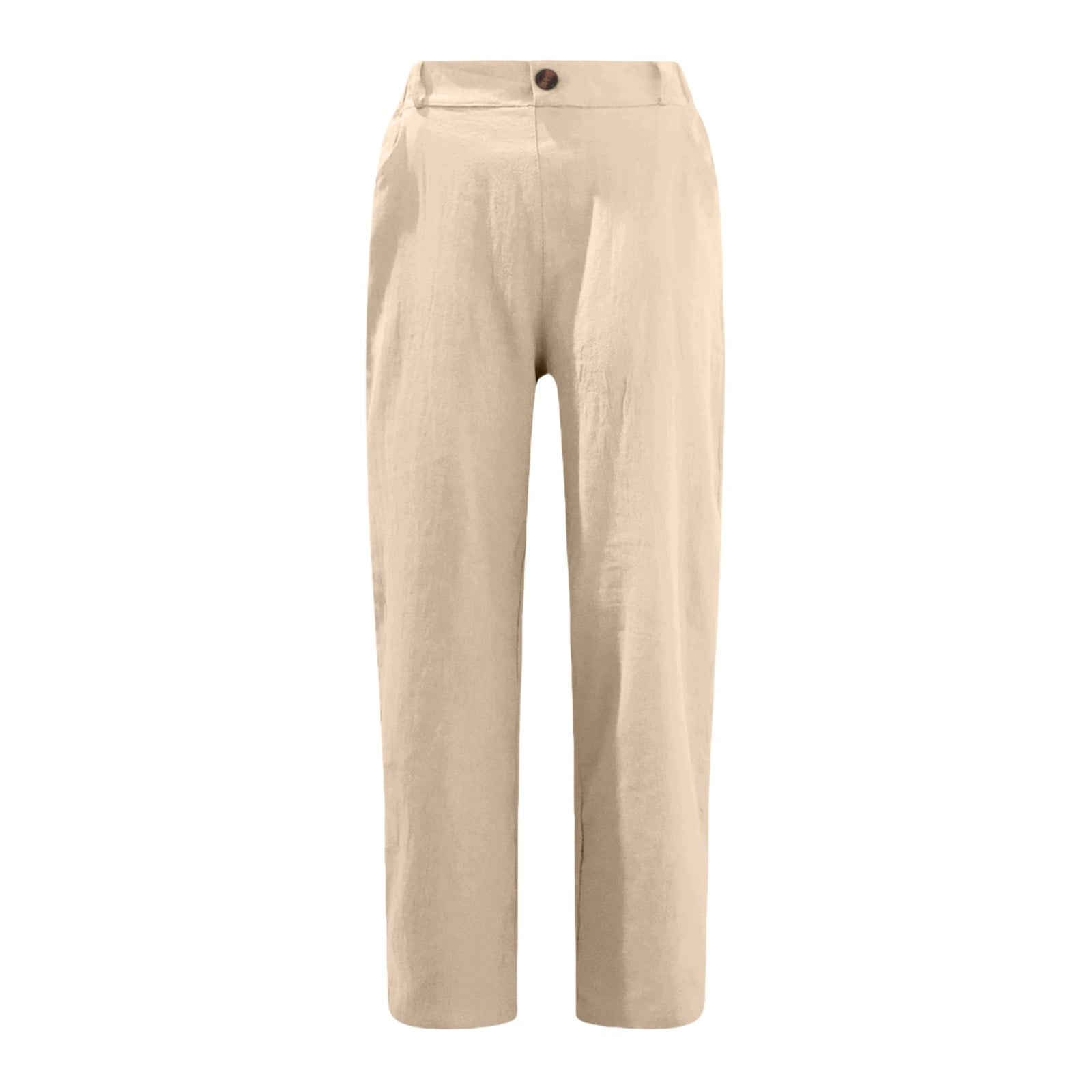 Chroia Women Casual Solid Color Long Pants, Elastic Button Zipper Waist ...