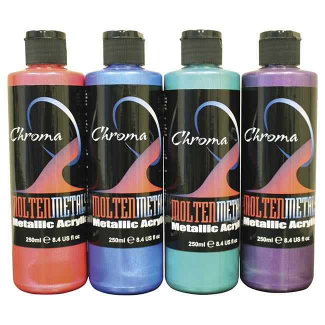 Chroma 8 oz Molten Metal Acrylic Paint Set, Assorted Bright Metallic ...