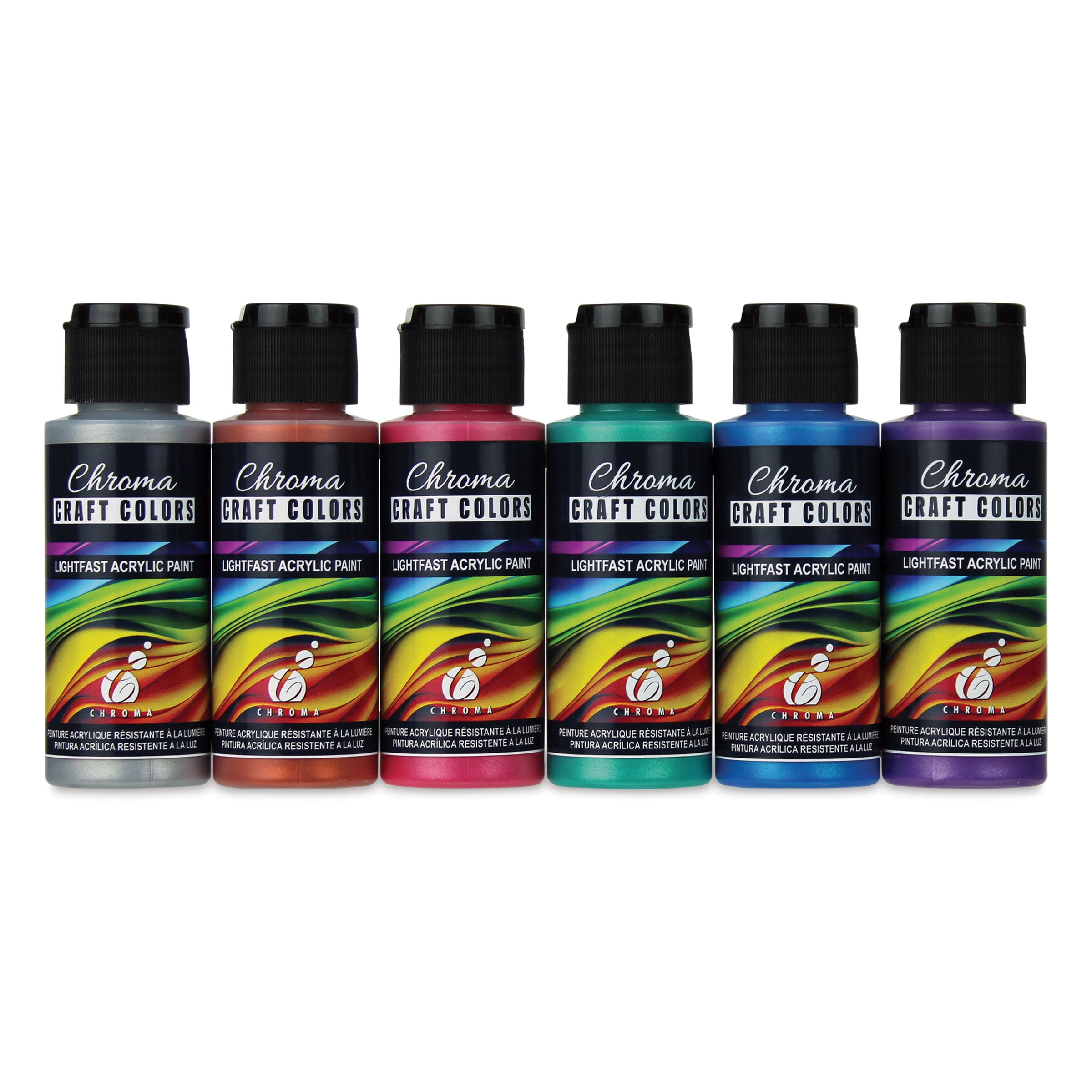 Chroma Craft Colors Acrylic Paints - Metallic Colors, Set of 6, 2 oz ...