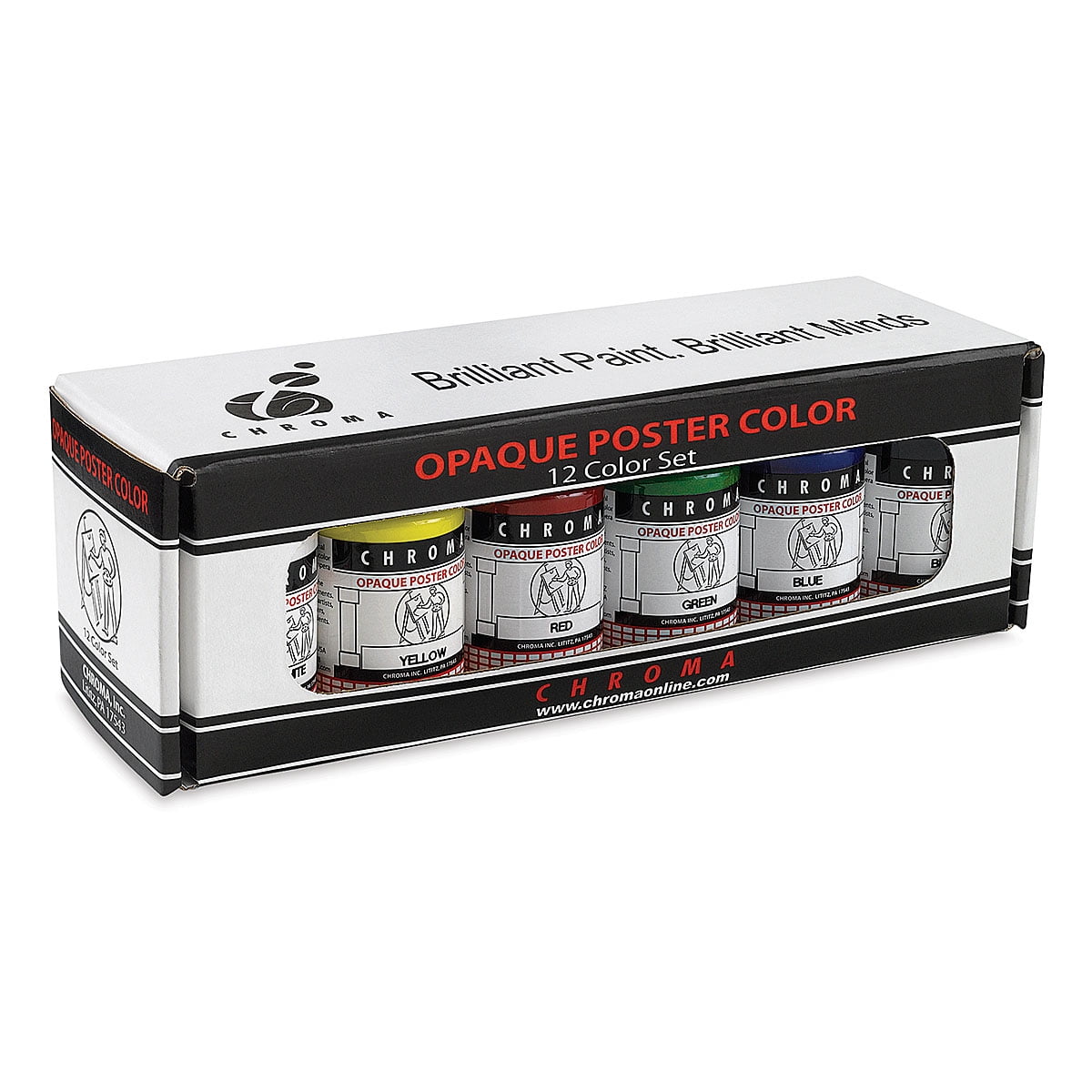 Chroma Opaque Poster Colors - Assorted, Set of 12, 3.5 oz jars ...