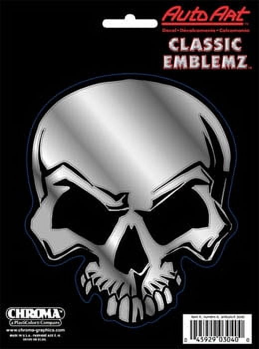 Chroma Self-adhesive Mean Skull Classic Emblem Decal, Chrome Vinyl, 6 ...