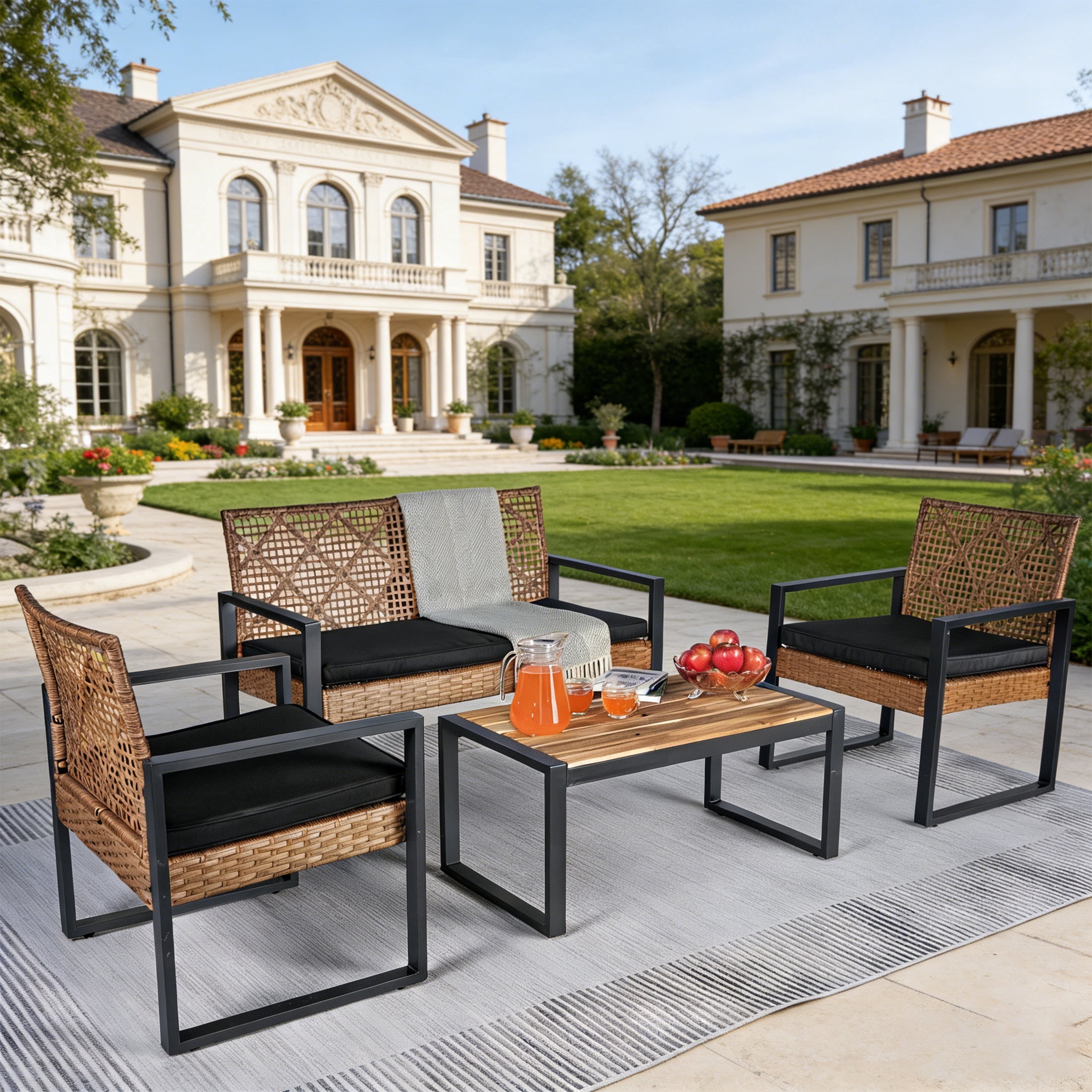 ChromaCore 4 Pcs Patio Furniture Set,Outdoor Acacia Wood Table with 3 ...