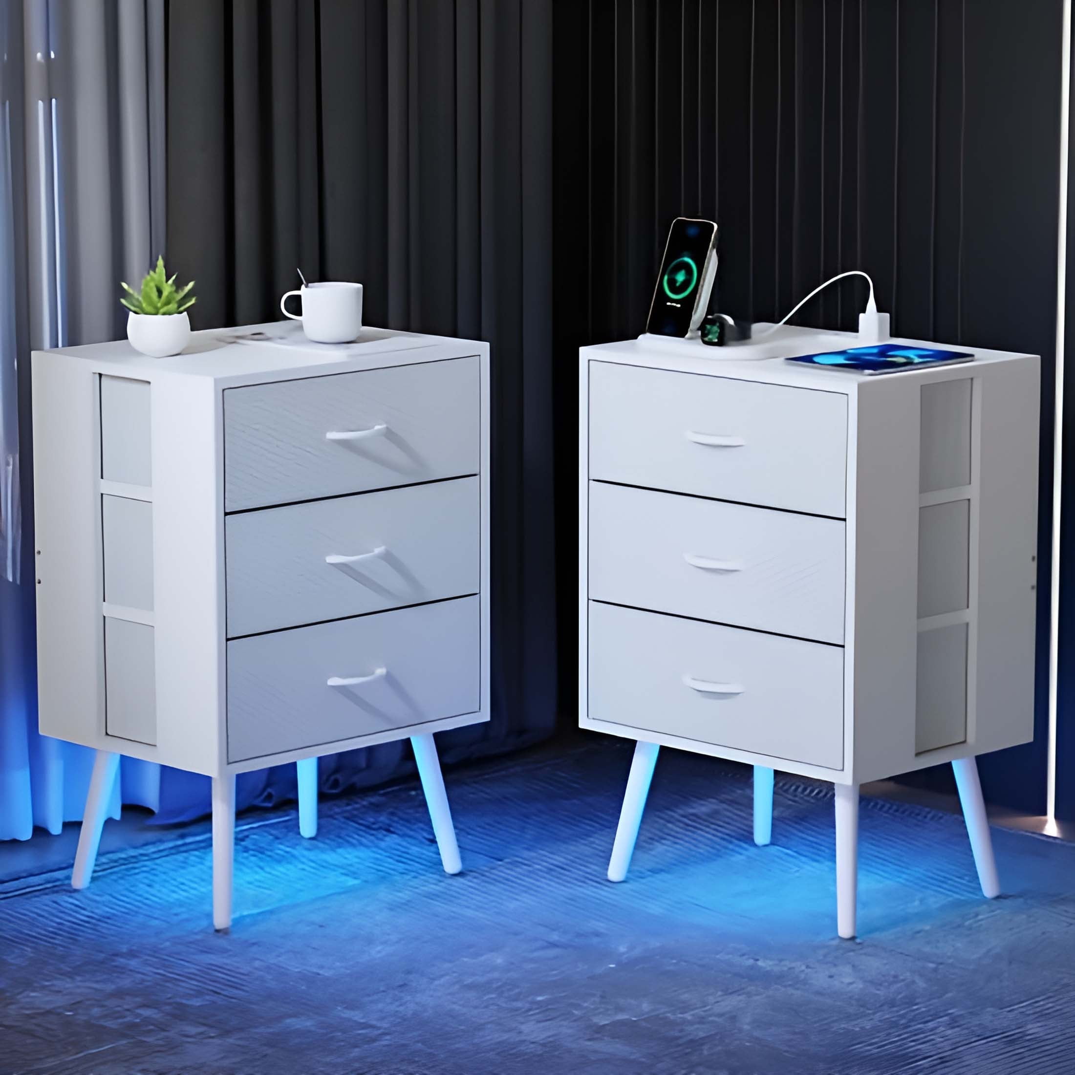 ChromaCore LED Nightstand with Charging Station Set of 2,Modern ...