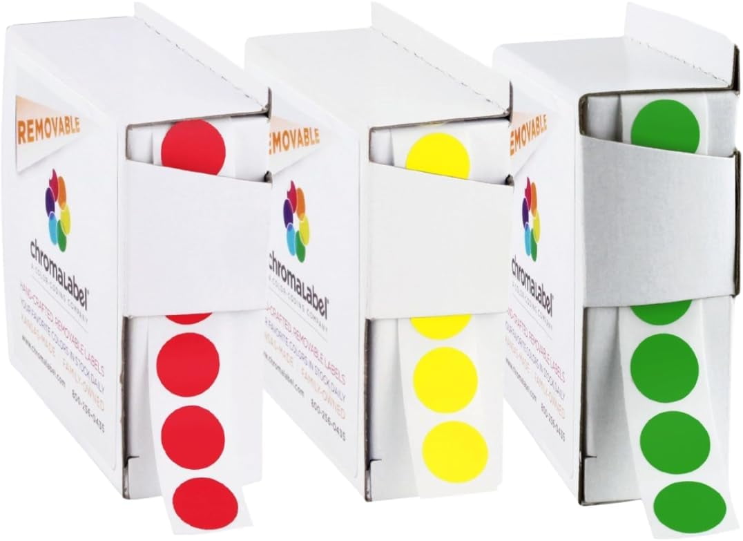 ChromaLabel 1/2 Inch Removable Round Colored Stickers, Ideal Colored ...