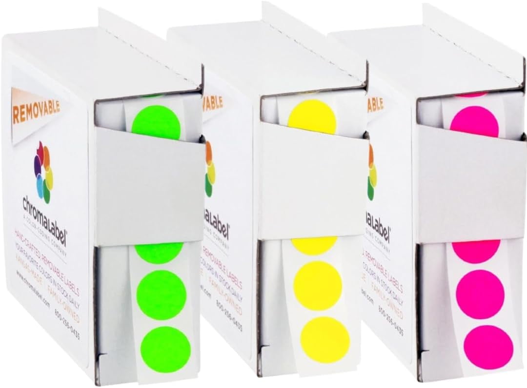 ChromaLabel 1/2" Removable Round Stickers, Colored Dots for Arts and ...