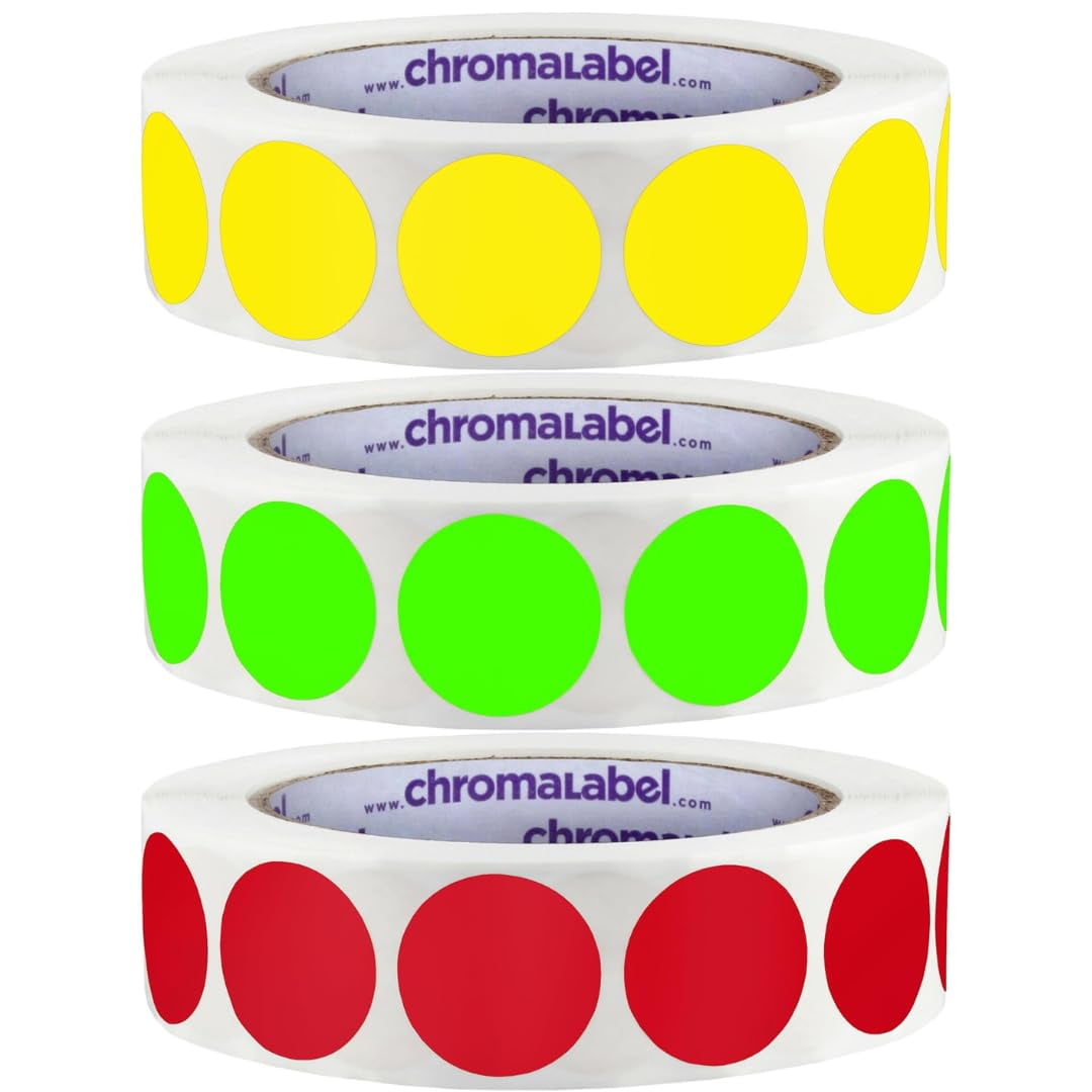 ChromaLabel 1 Inch Round Label Stickers, Permanent Sticky Dots Color Coding Labels, Colored Dot ...