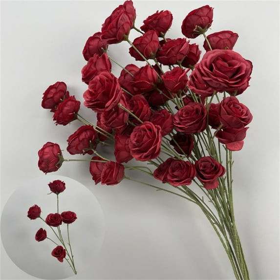 ChromaMuse 6 Heads Artificial Roses,Fake Silk Cloth Flower Plant ...