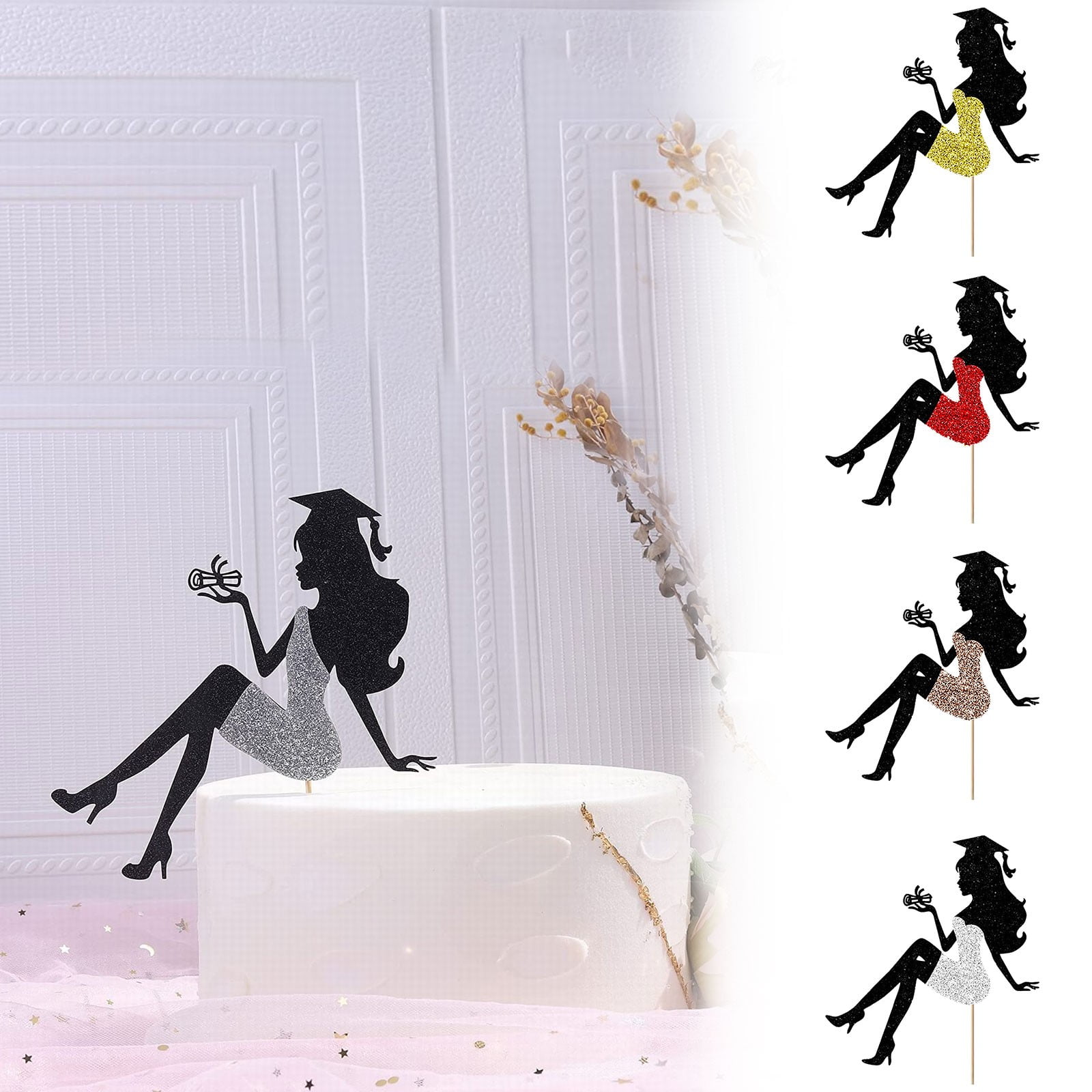 Chromalune High Heel Girl Graduation Cake Topper 2025 Glitter Grad Cap ...