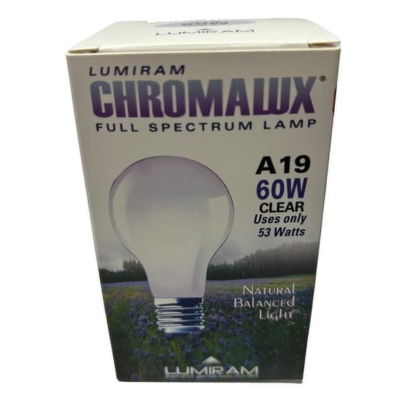 Chromalux Full Spectrum Light Bulb, A19 60W Clear, Bright Illumination ...