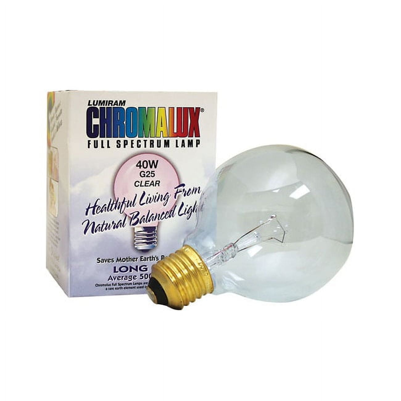 Chromalux Full Spectrum Light Bulb - G25 Clear 40 Watt 1 Unit - Walmart.com