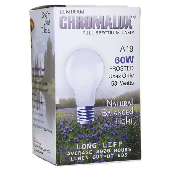 Chromalux 60W A19 Frosted Light Bulb - Natural Daylight, Long Life 1 ...