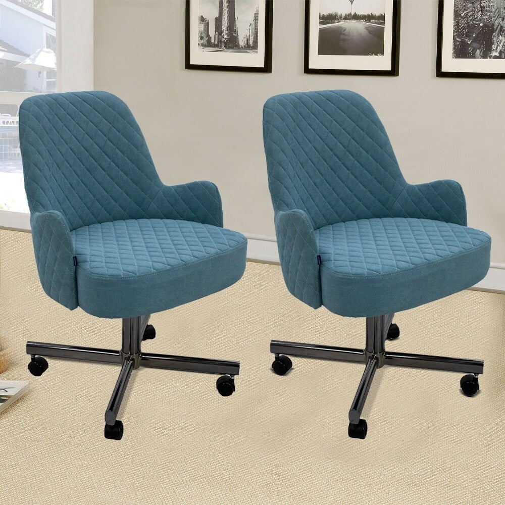 Chromcraft 34"H Fabric Upholstered Caster Chair in Aqua Blue (set of 2 ...